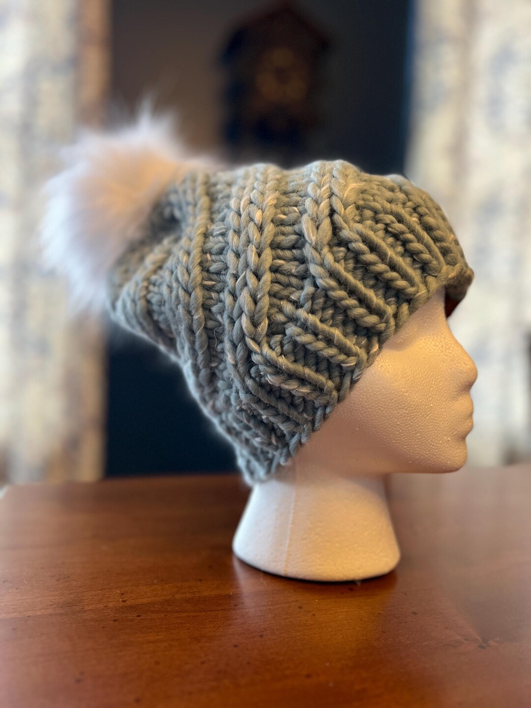 Frosty Blue Pom Pom Hat Wool and Acrylic Blend - Etsy