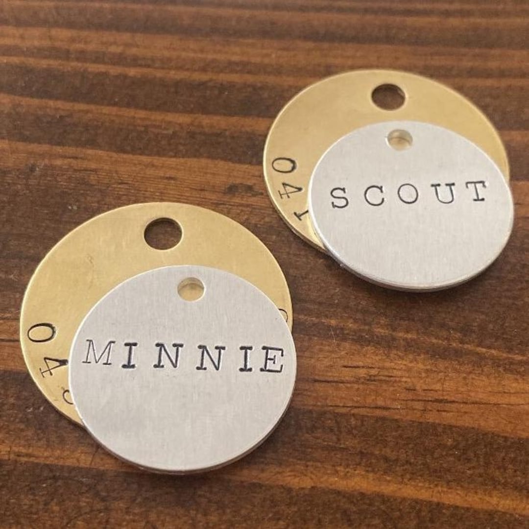 Pet Dog Name Tag - Hand Stamped Brass Aluminium Metal Double Tag - Etsy