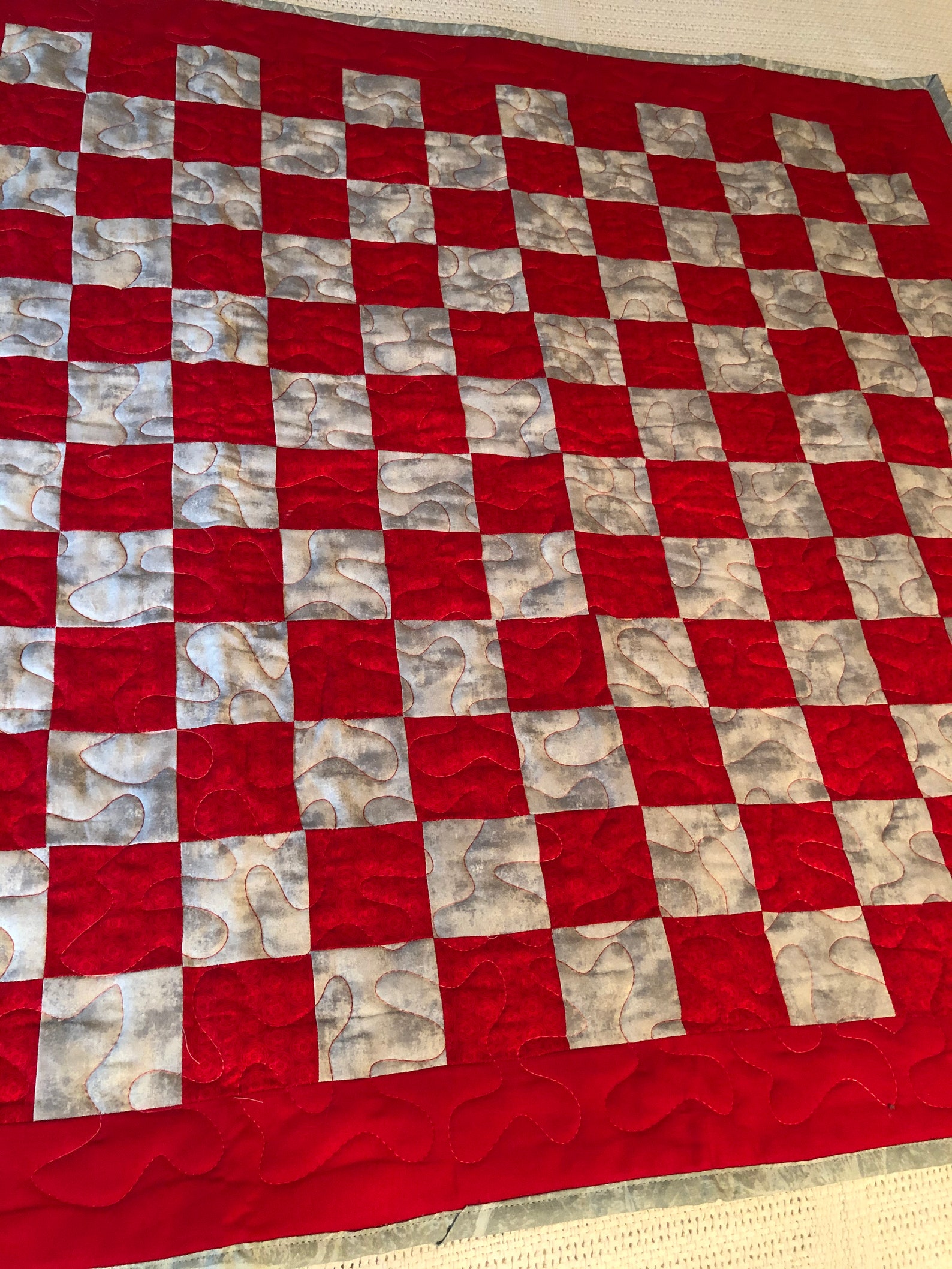 Red & Gray Checkerboard Quilt - Etsy Israel