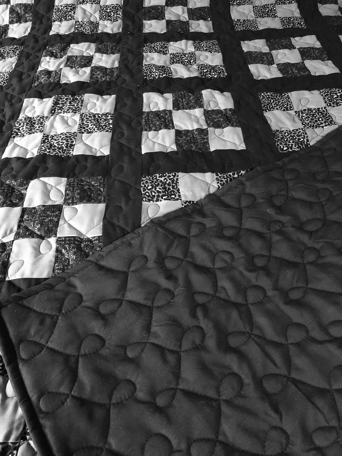 Black & Gray Handmade Patchwork Quilt - Etsy