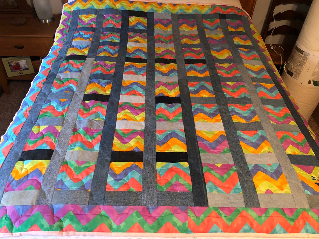 Multi-colored Chevron Bordered With Denim Quilt - Etsy