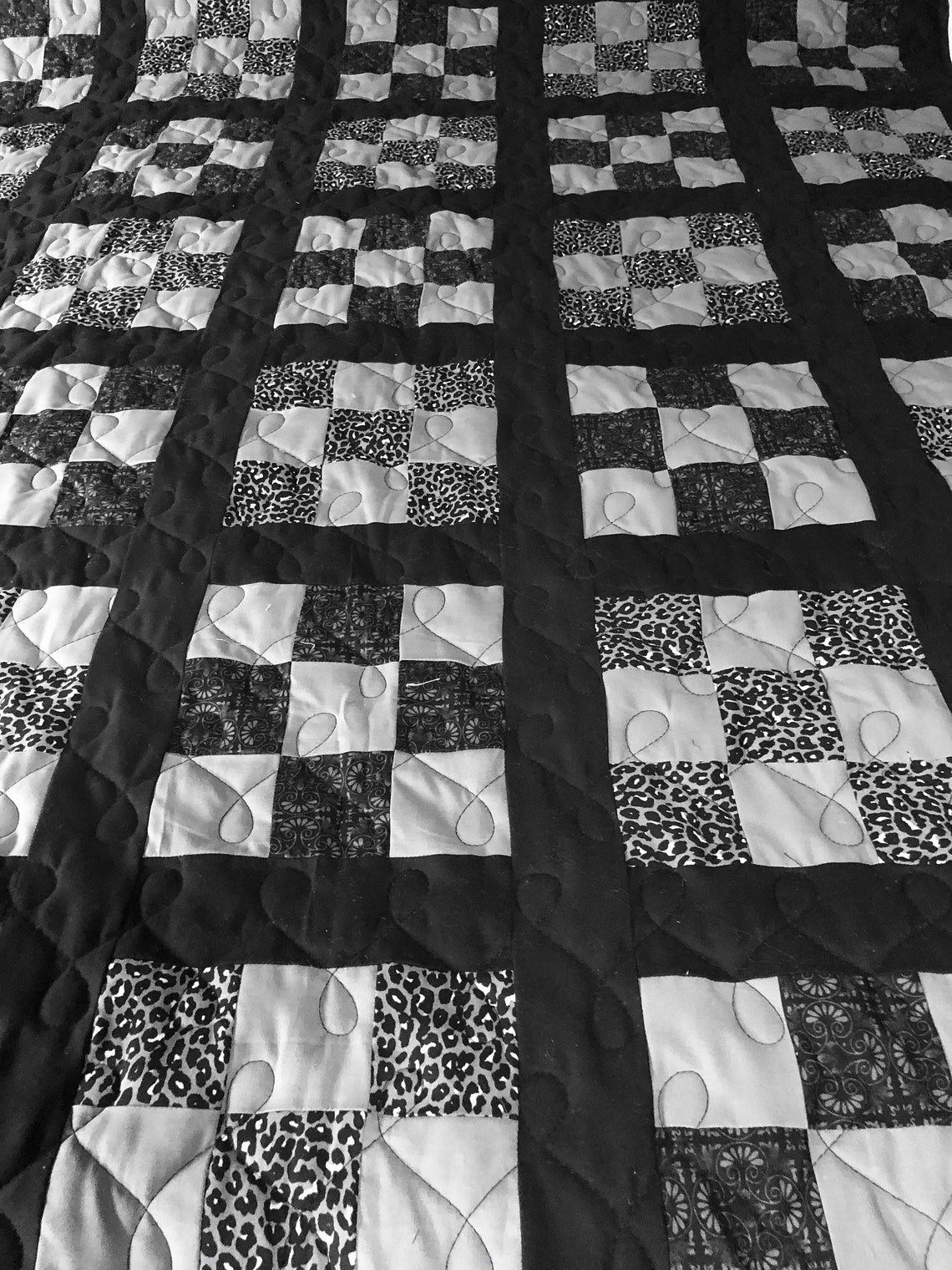Black & Gray Handmade Patchwork Quilt - Etsy