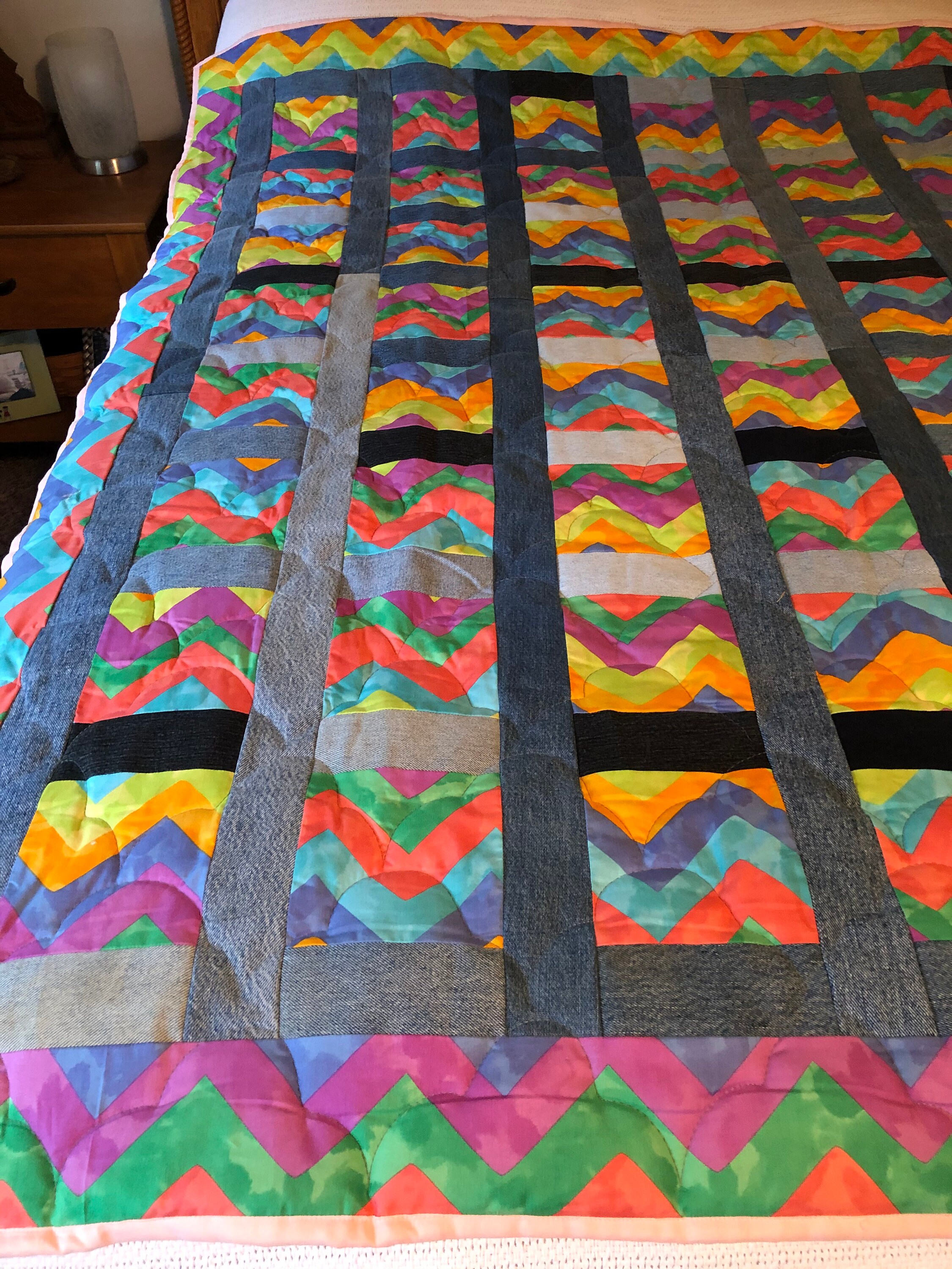 Multi-colored Chevron Bordered With Denim Quilt - Etsy
