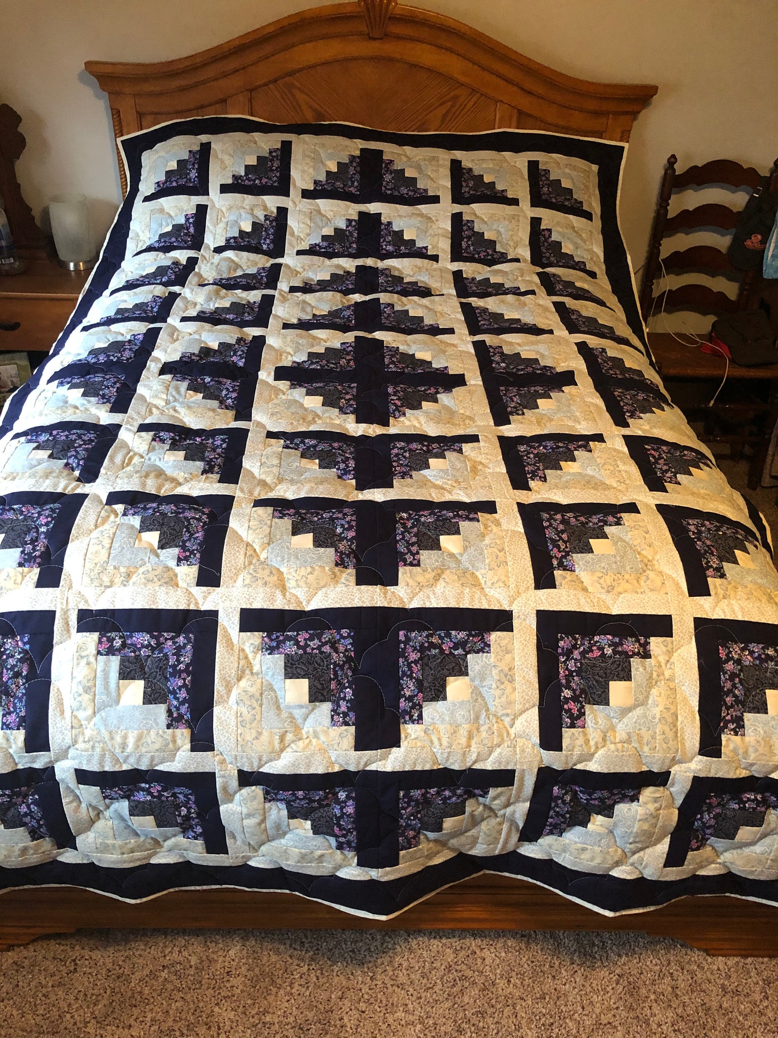 Blue and Cream Log Cabin Quilt - Etsy