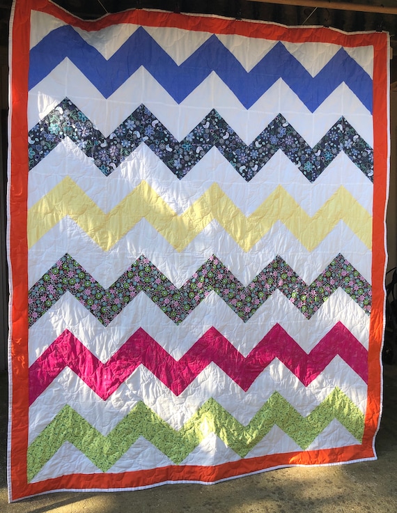 Multi Color Handmade Chevron Design Quilt | Etsy