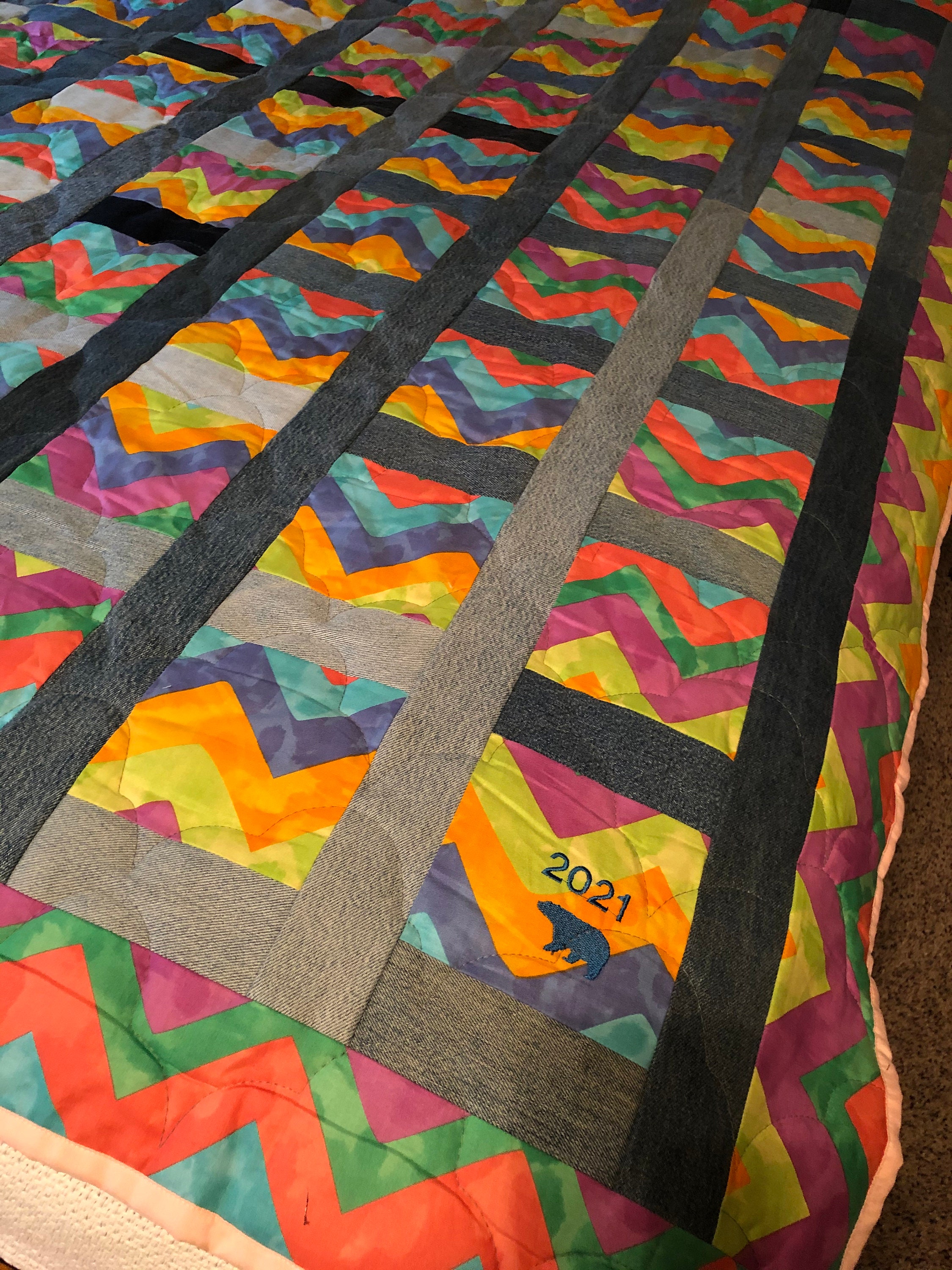 Multi-colored Chevron Bordered With Denim Quilt - Etsy