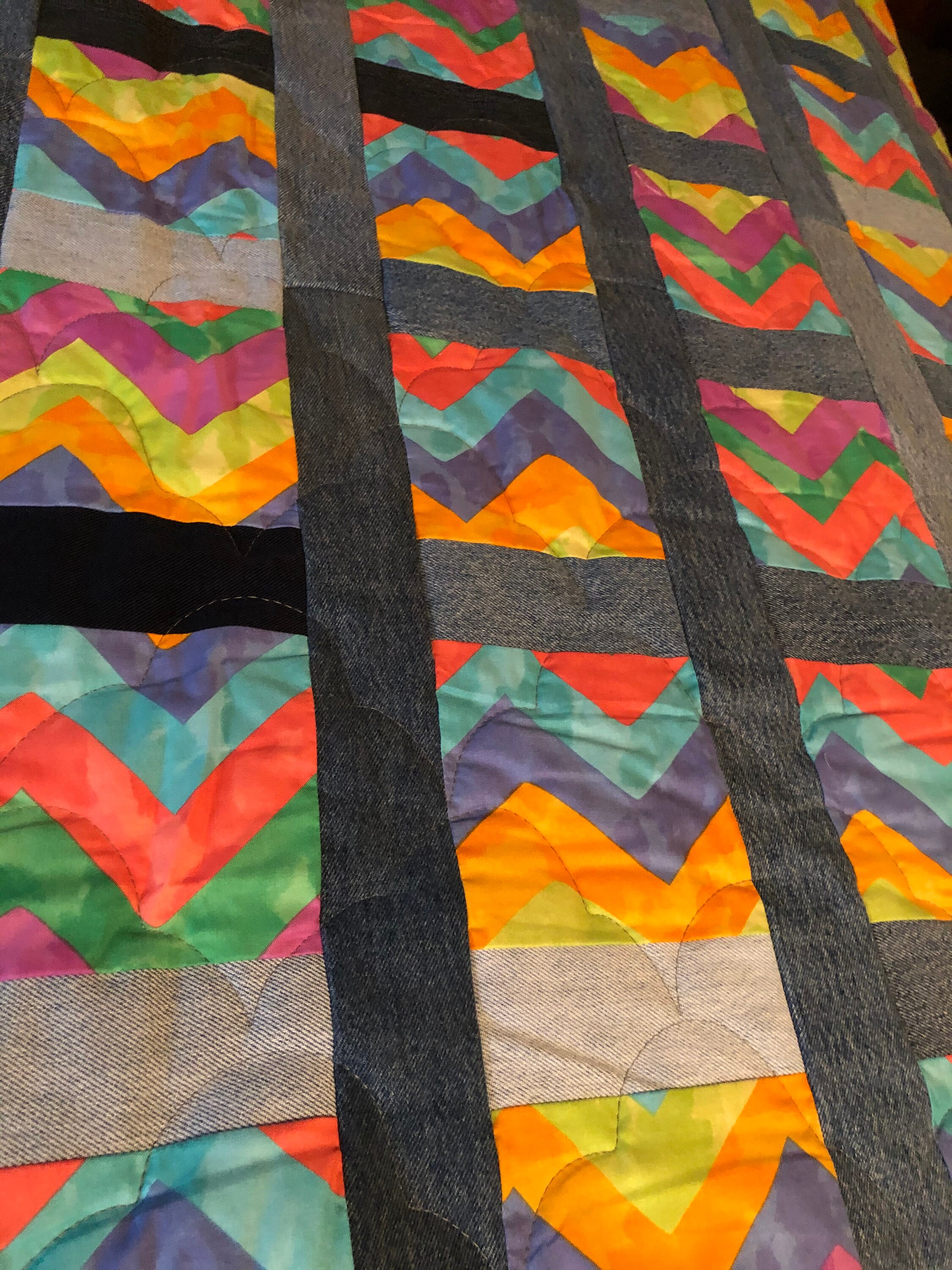 Multi-colored Chevron Bordered With Denim Quilt - Etsy