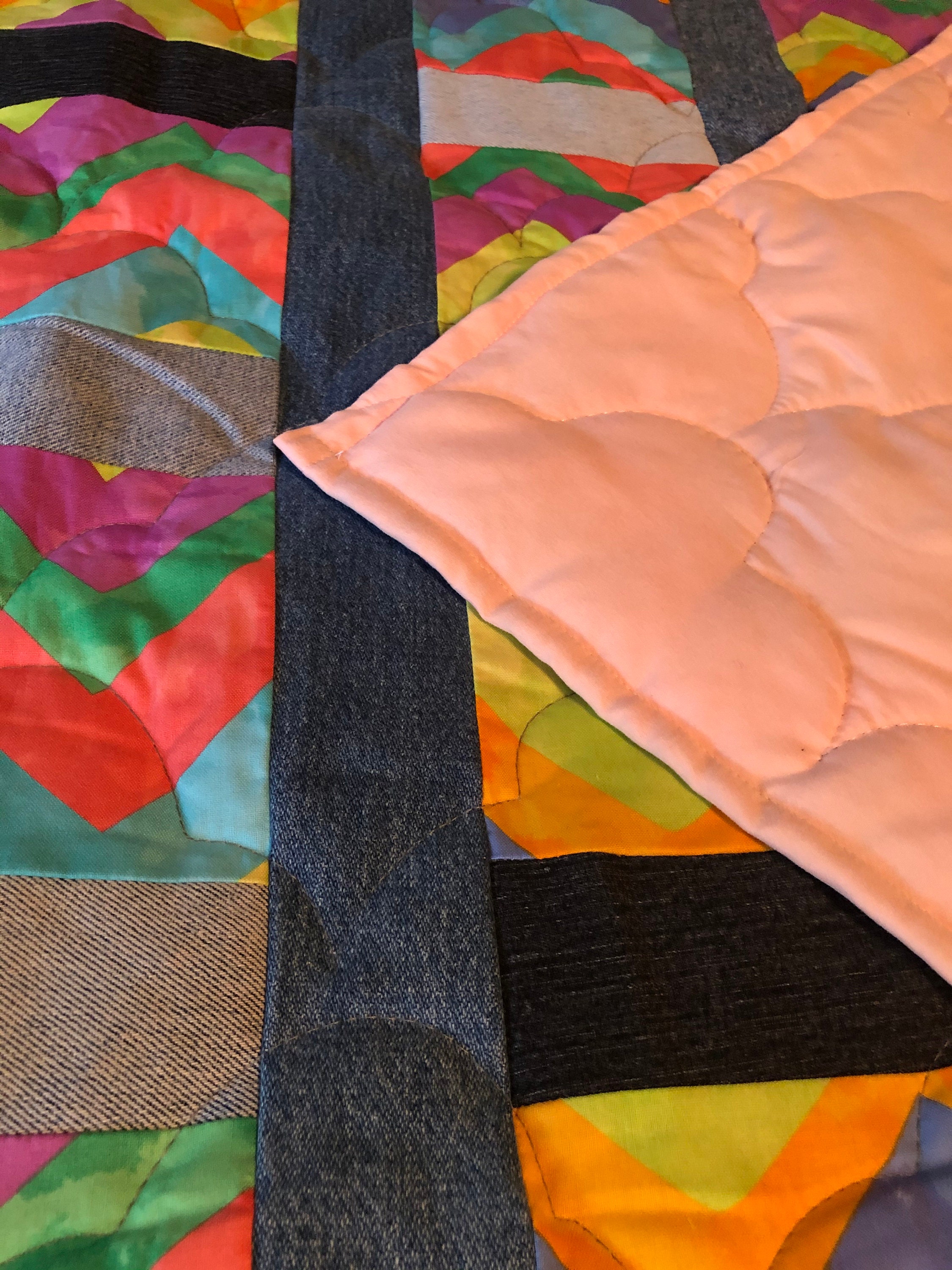 Multi-colored Chevron Bordered With Denim Quilt - Etsy
