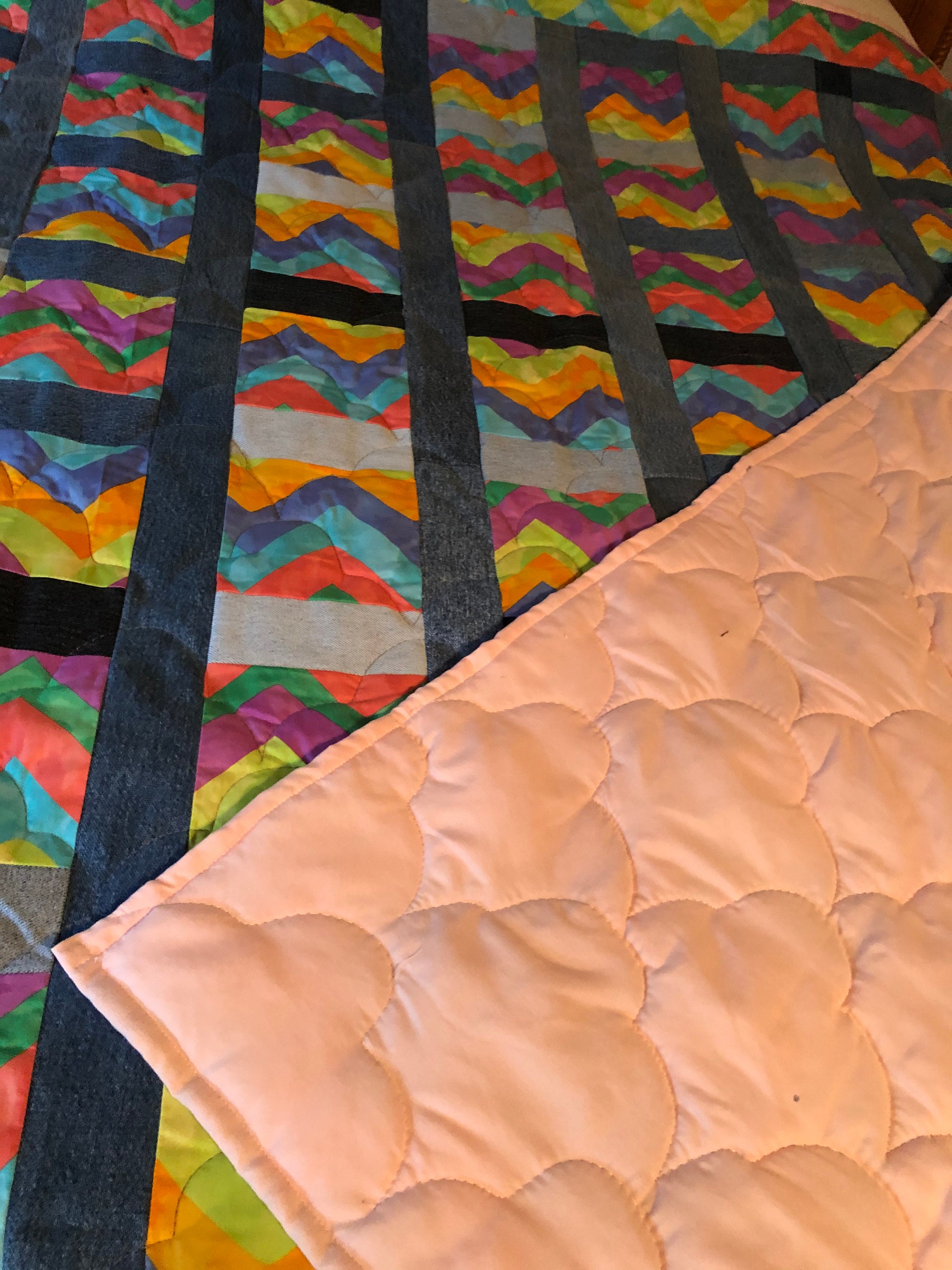 Multi-colored Chevron Bordered With Denim Quilt - Etsy