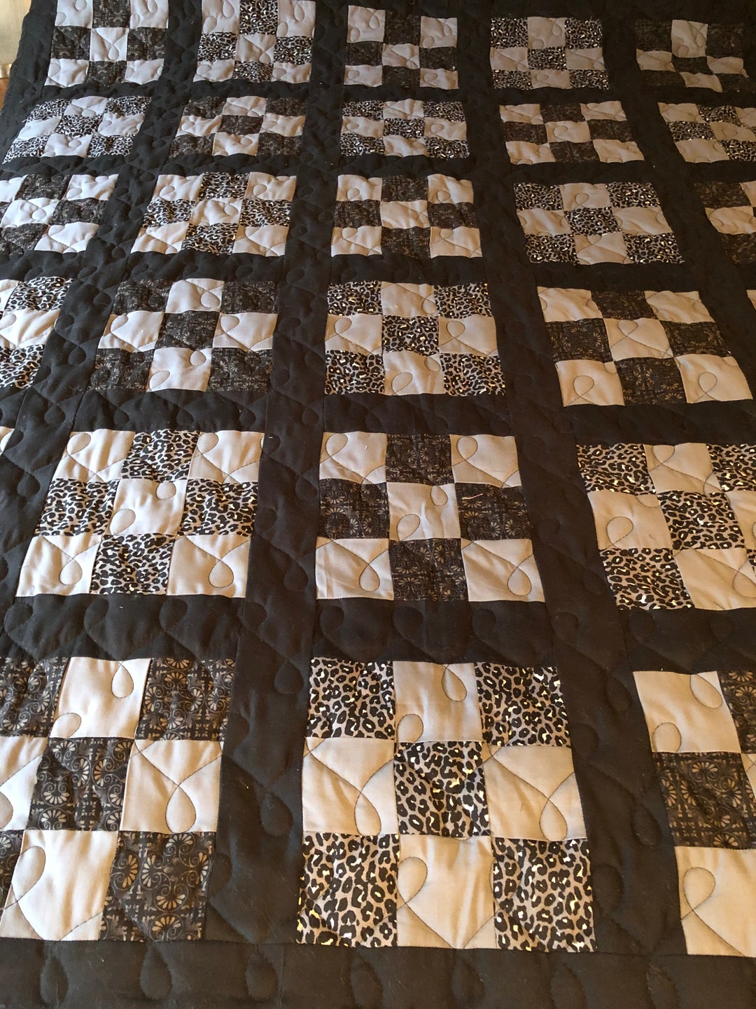 Black & Gray Handmade Patchwork Quilt - Etsy