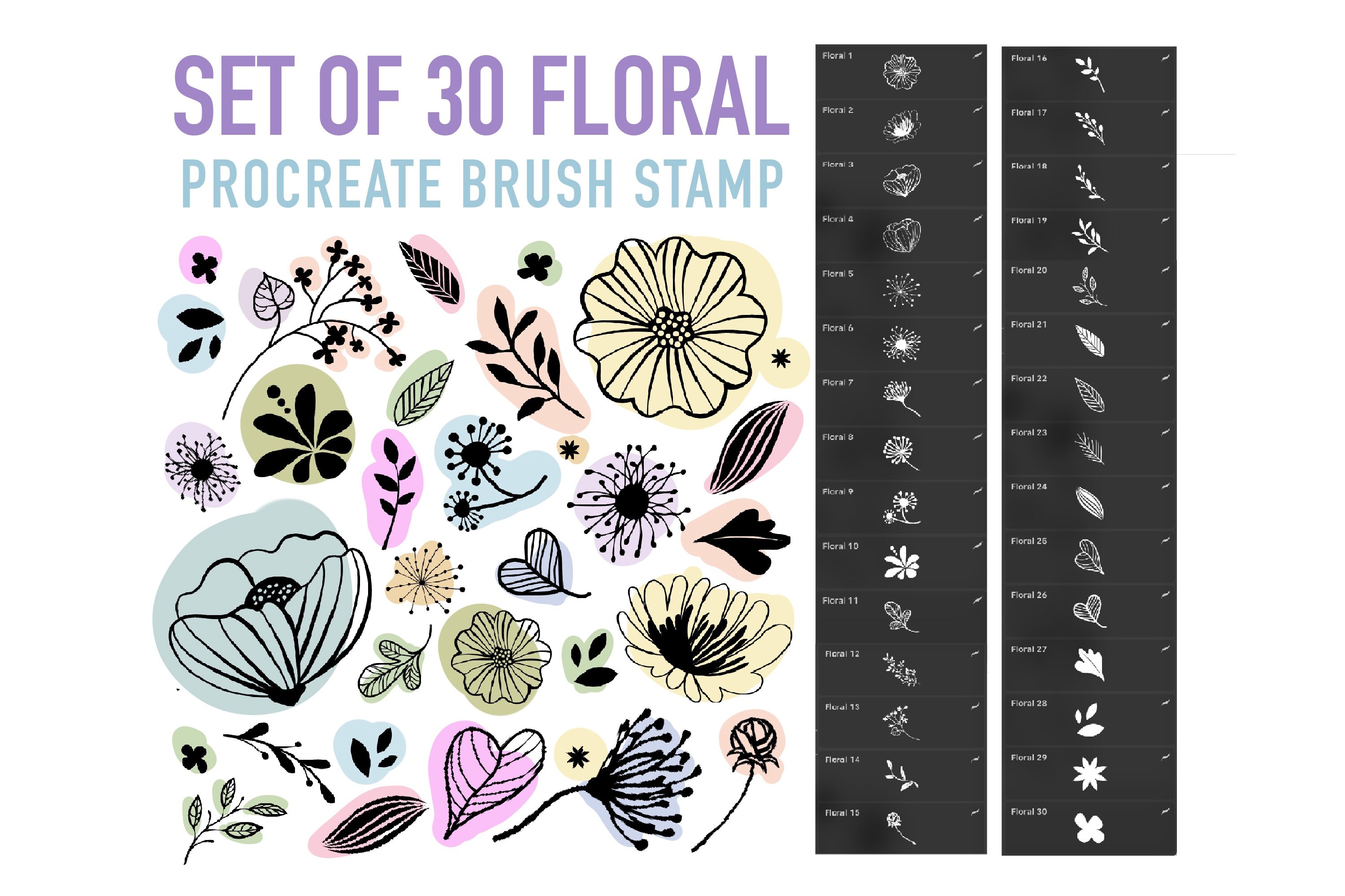 Floral Stamps Brushes for Procreate Digital Brush Pack - Etsy