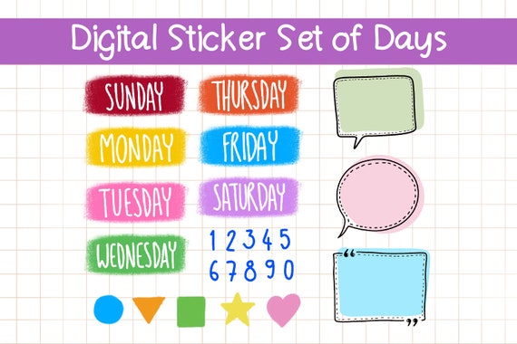 DIGITAL STICKERS Set for 7 Days Clip Art PNG Planner | Etsy