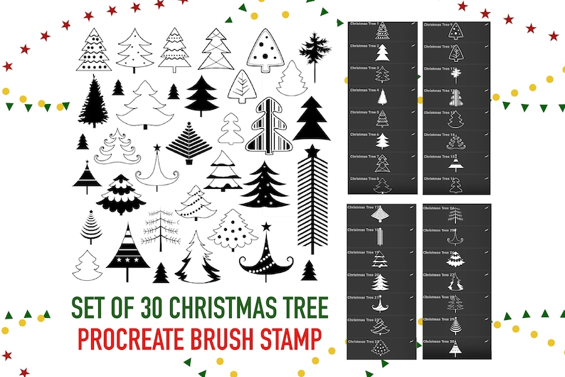 Christmas Tree Stamps Brushes for Procreate, Digital Brush Pack ...