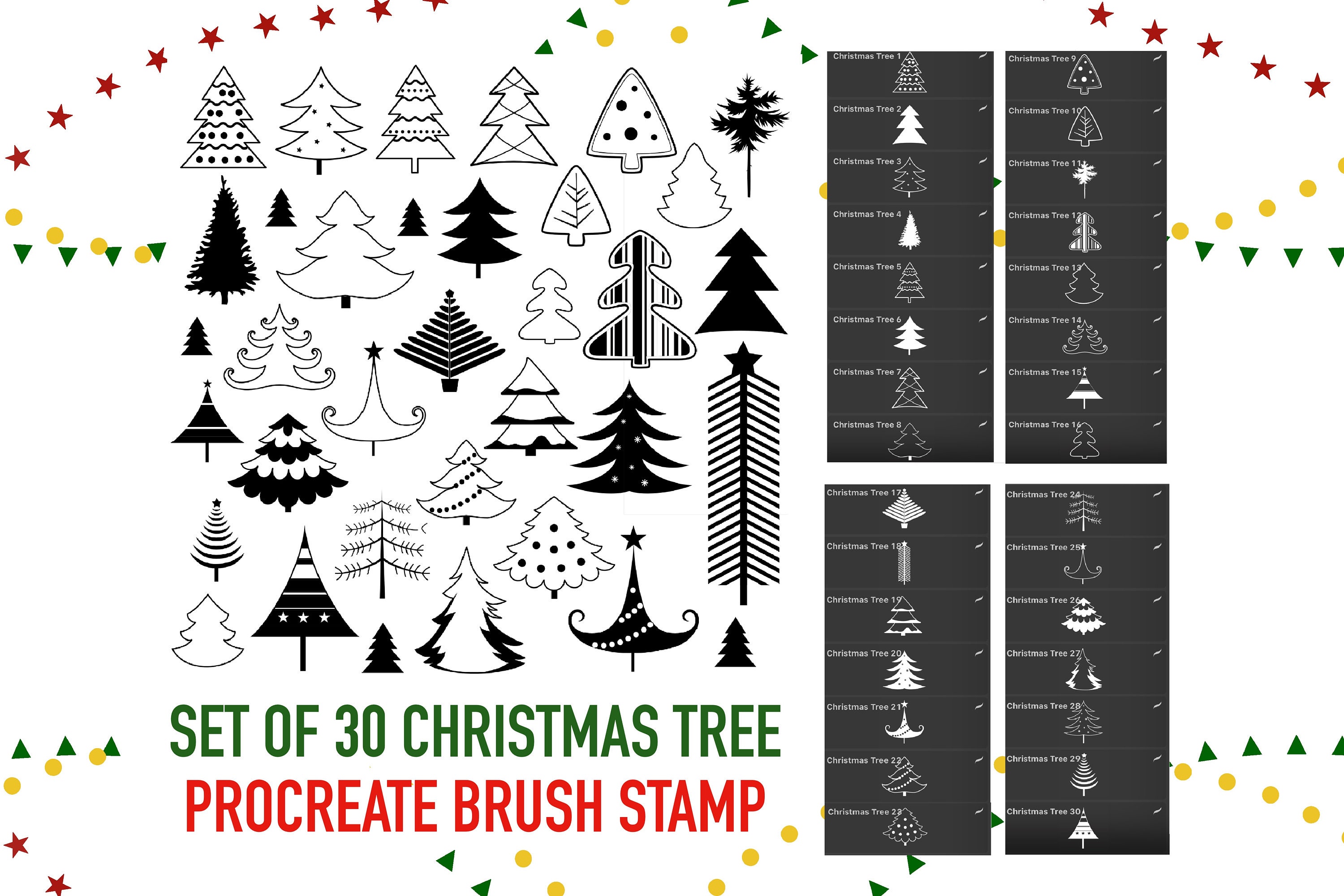 Christmas Tree Stamps Brushes for Procreate, Digital Brush Pack ...