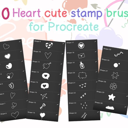 Heart Cute Stamps Brushes for Procreate Digital Brush Pack - Etsy