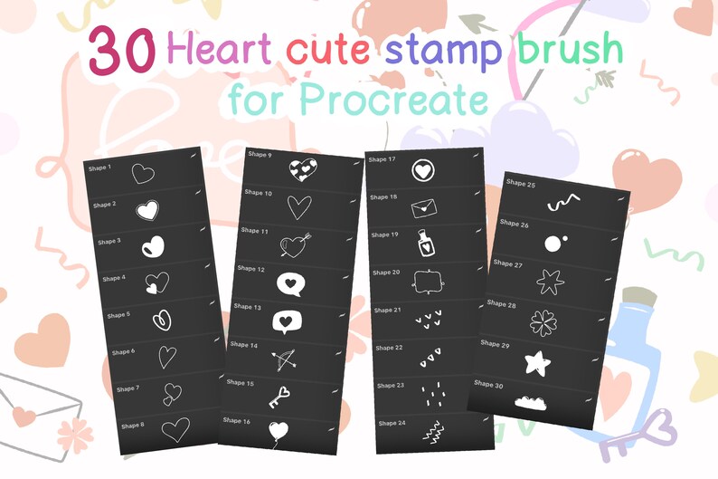 Heart Cute Stamps Brushes for Procreate, Digital Brush Pack, Procreate ...