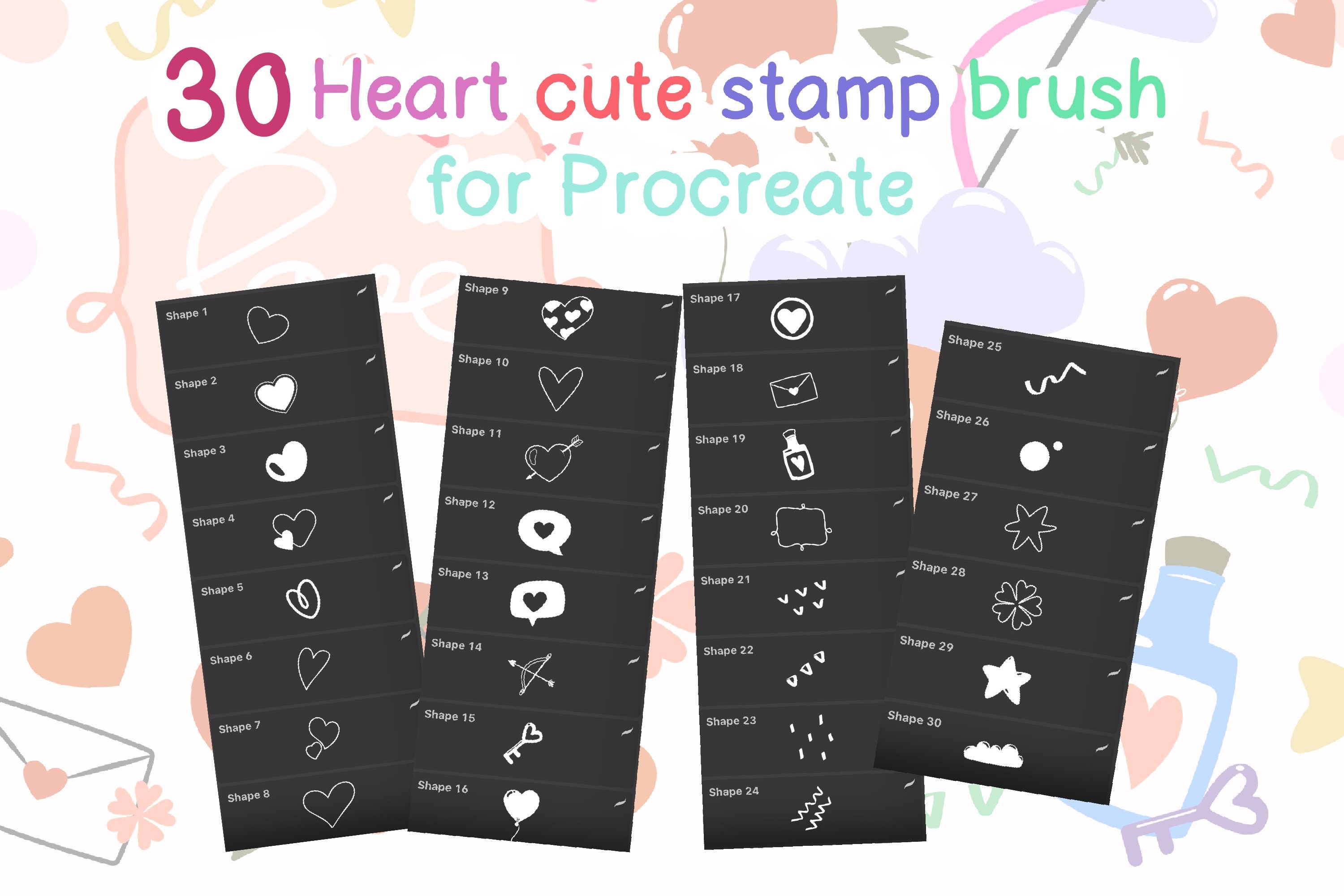 Heart Cute Stamps Brushes for Procreate, Digital Brush Pack, Procreate ...