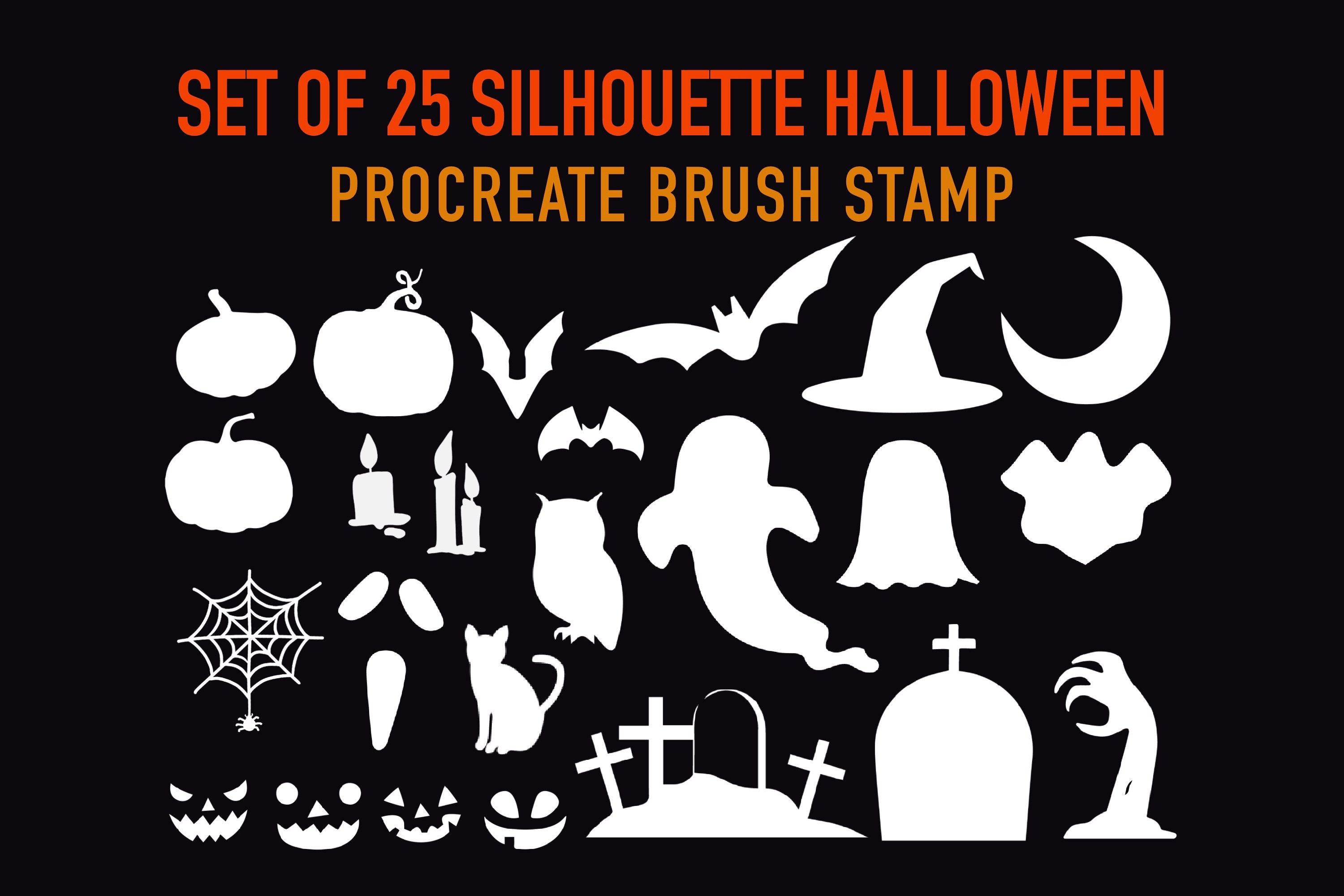 Halloween Silhouette Stamps Brushes for Procreate Digital - Etsy