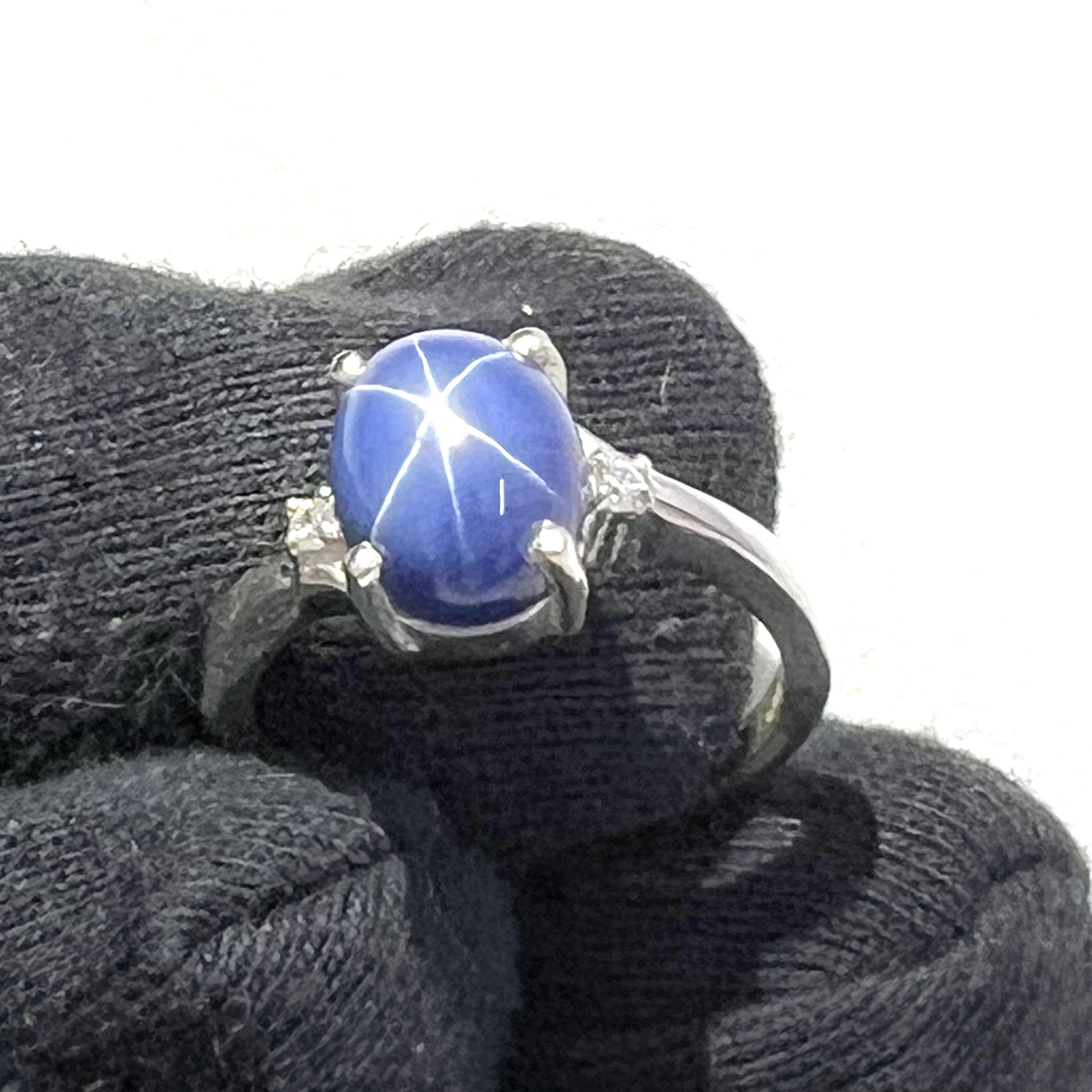 Blue Star Sapphire Ring: Gemstone, Size 10x8 Mm 925 Sterling Silver ...