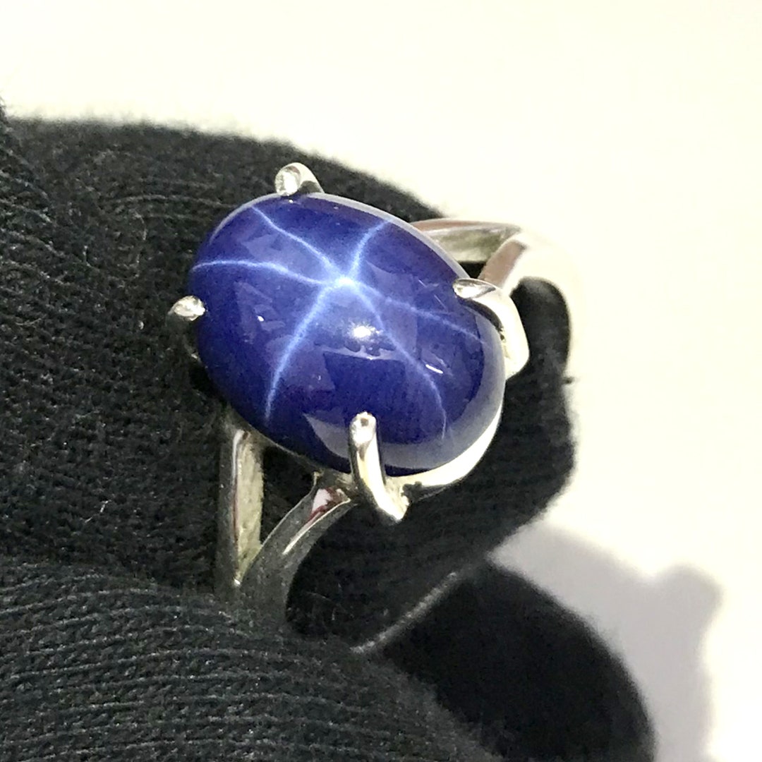 Blue Star Sapphire Ring: Oval Gemstone, 925 Sterling Silver - Etsy