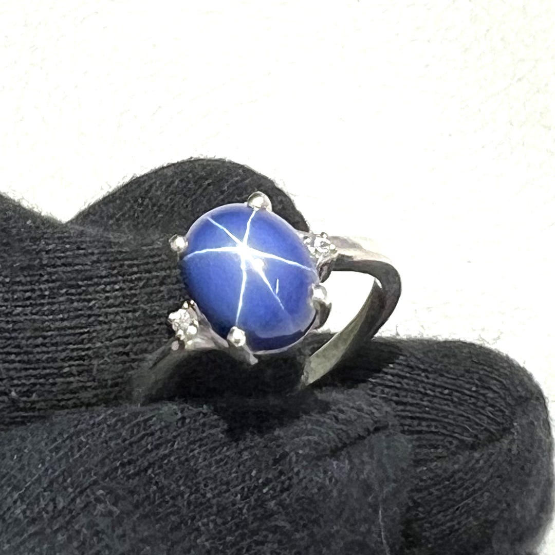 Blue Star Sapphire Ring: Gemstone, Size 10x8 Mm 925 Sterling Silver ...