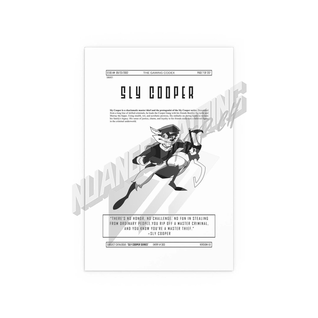 Sly Cooper Codex Poster | Gaming Wall Art, Custom Fanart Design - Etsy