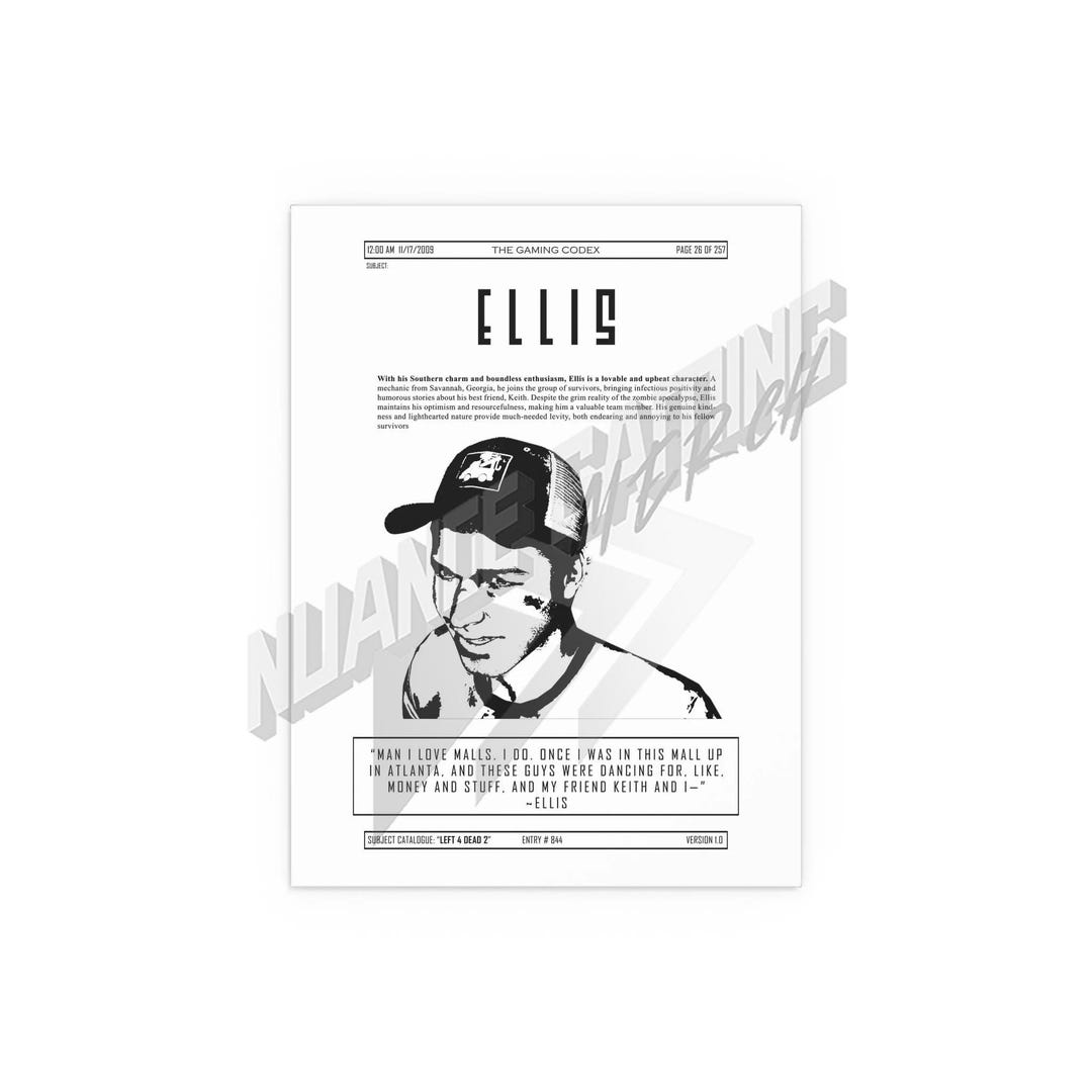 Ellis Codex Poster | Gaming Wall Art, Custom Left 4 Dead Fanart Design ...