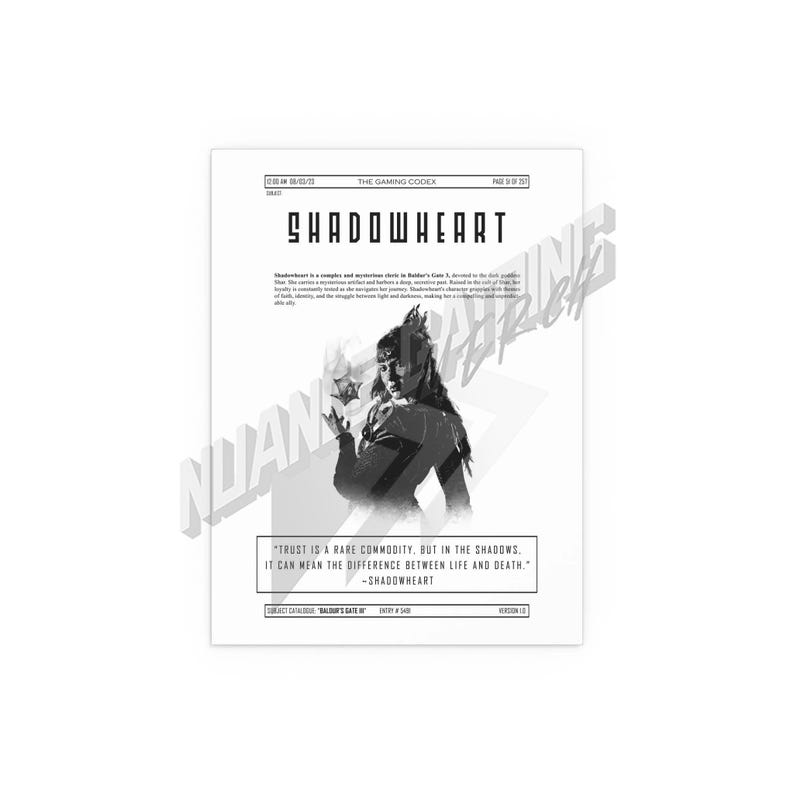 Shadowheart Codex Poster | Gaming Wall Art, Custom Baldur's Gate Fanart ...