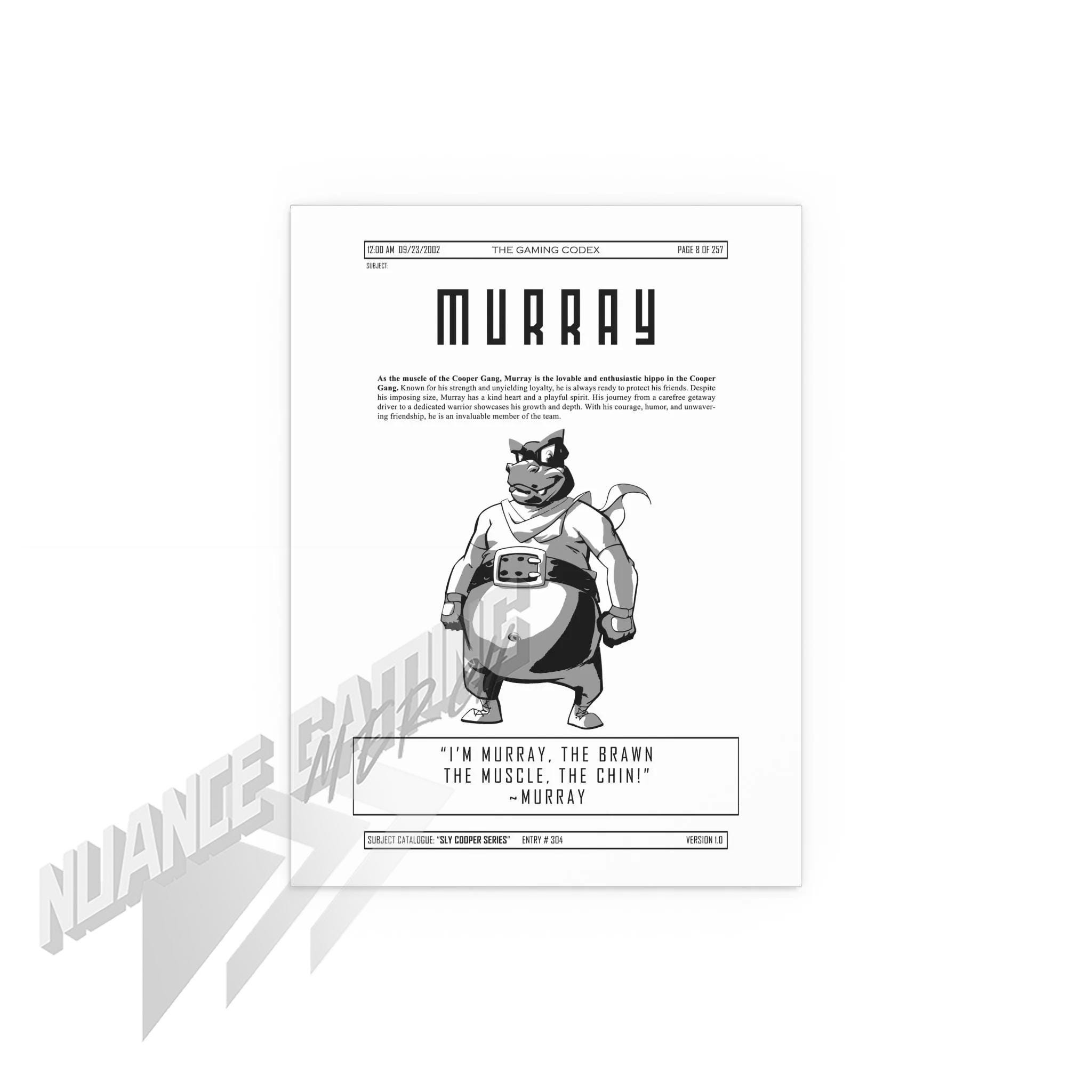 Murray Codex Poster | Gaming Wall Art, Custom Sly Cooper Fan Art Design ...