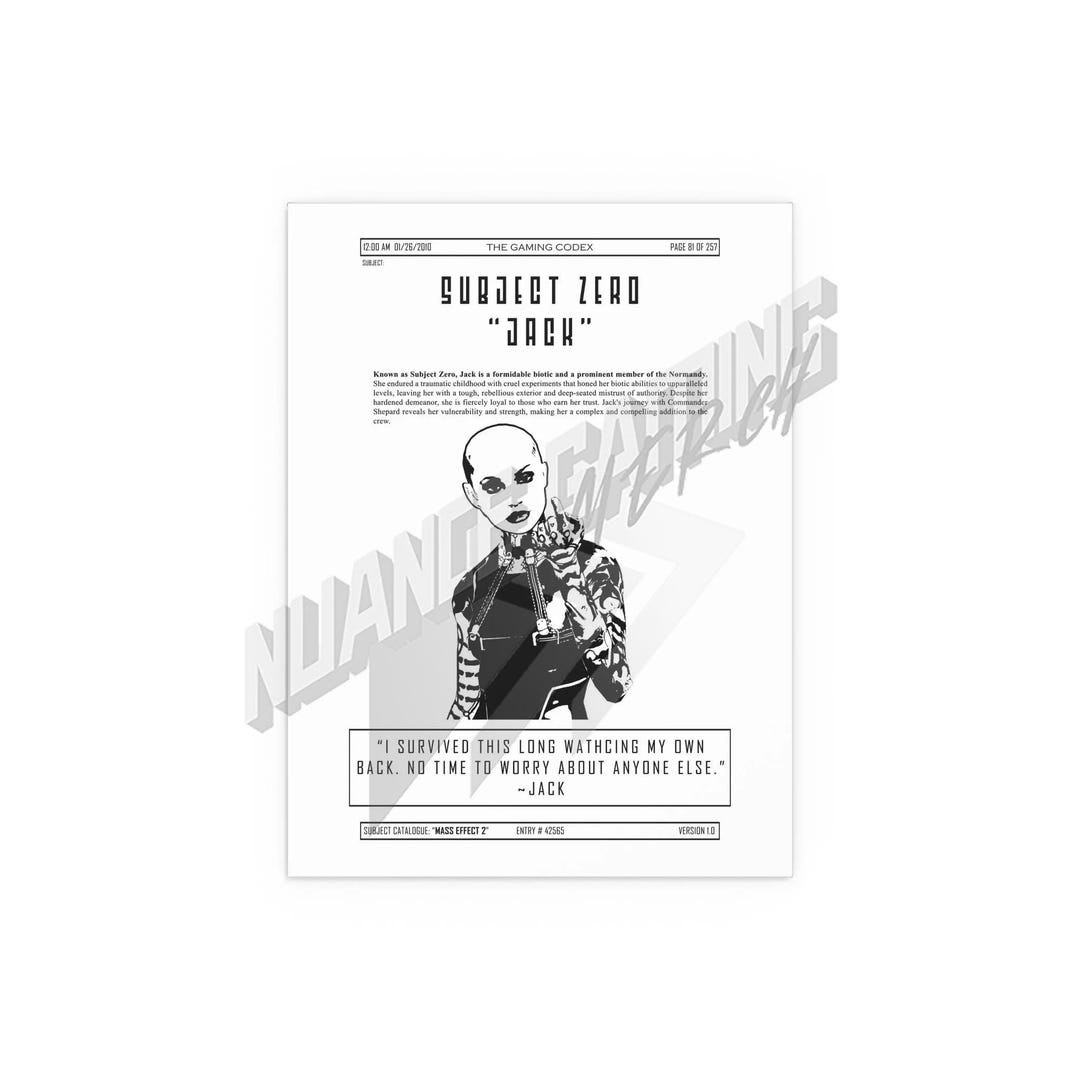 Subject Zero "jack" Codex Poster | Gaming Wall Art, Custom Mass Effect ...