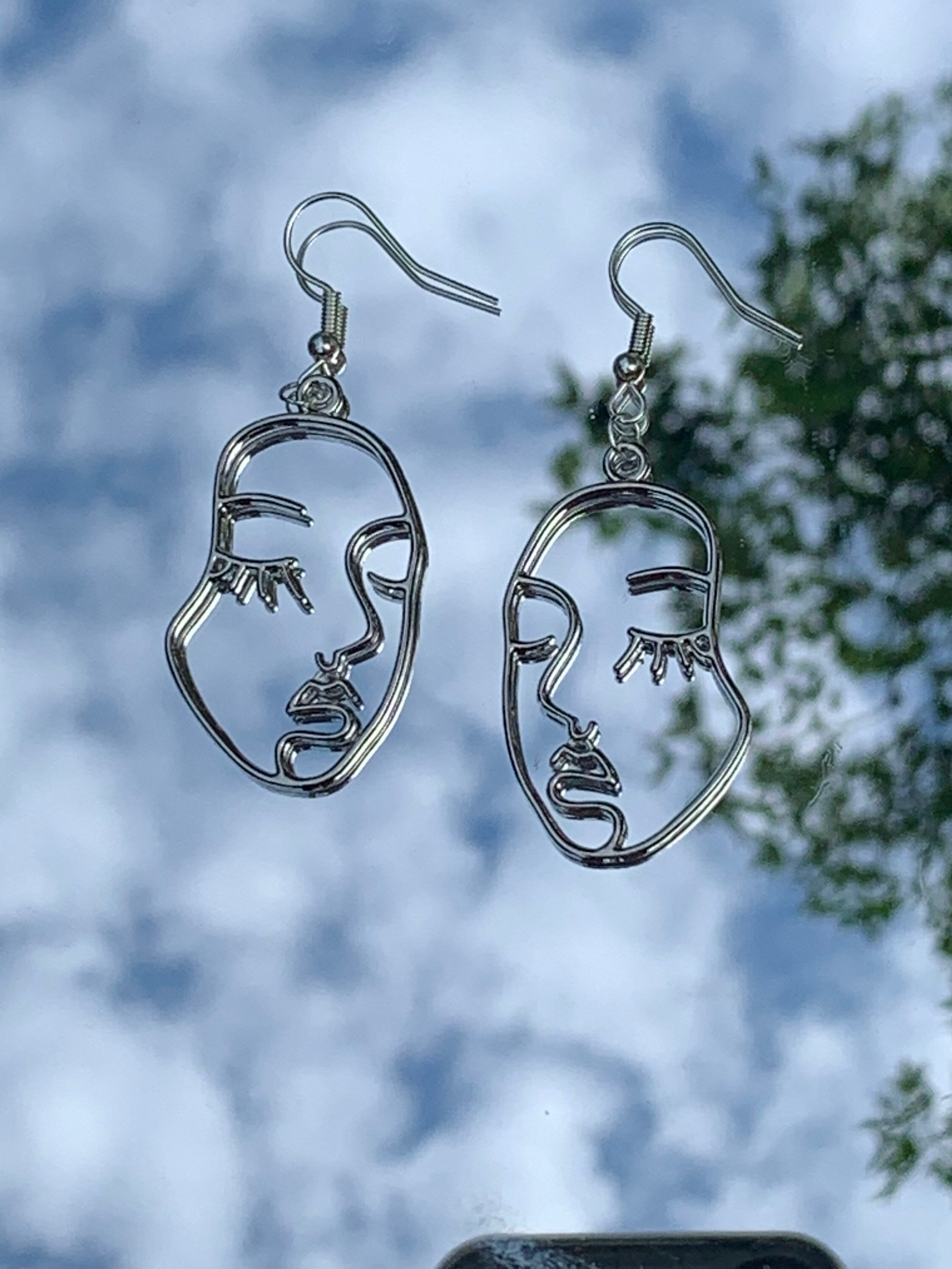 Abstract Face Silver Earrings Line Art Earrings Quirky - Etsy UK
