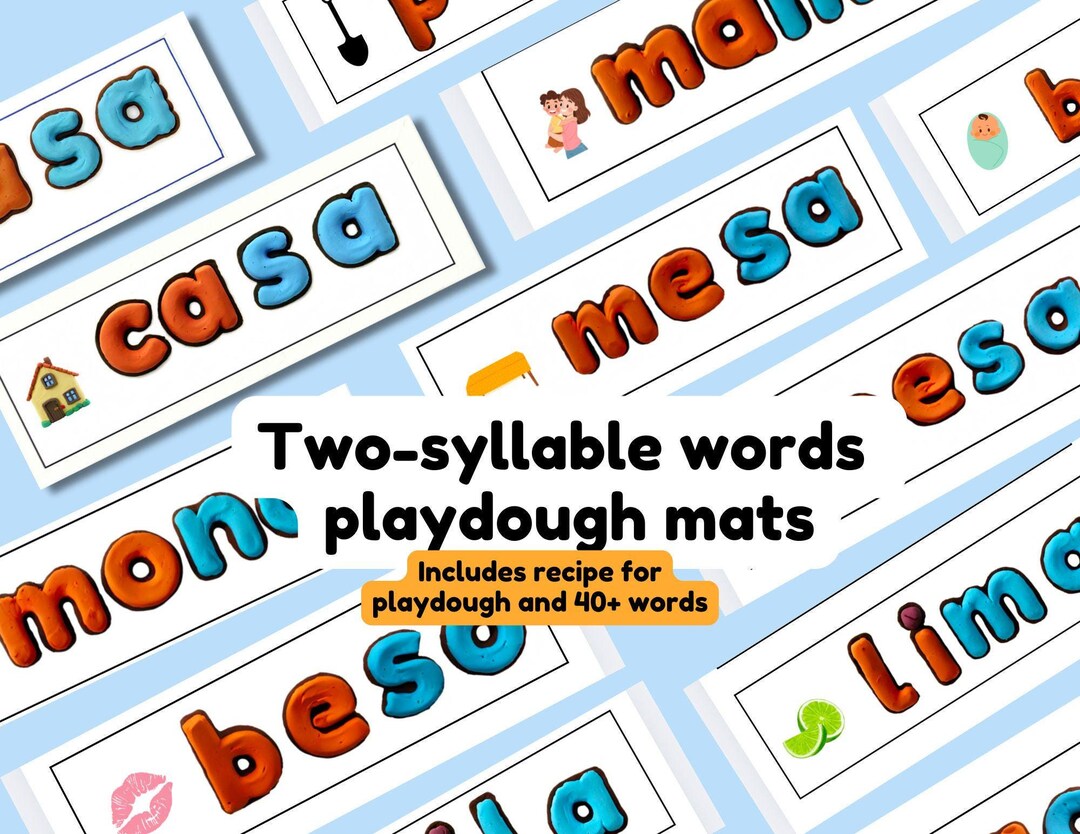 Spanish Playdough Mats 1 and 2-syllable Words for Fun and Engaging ...