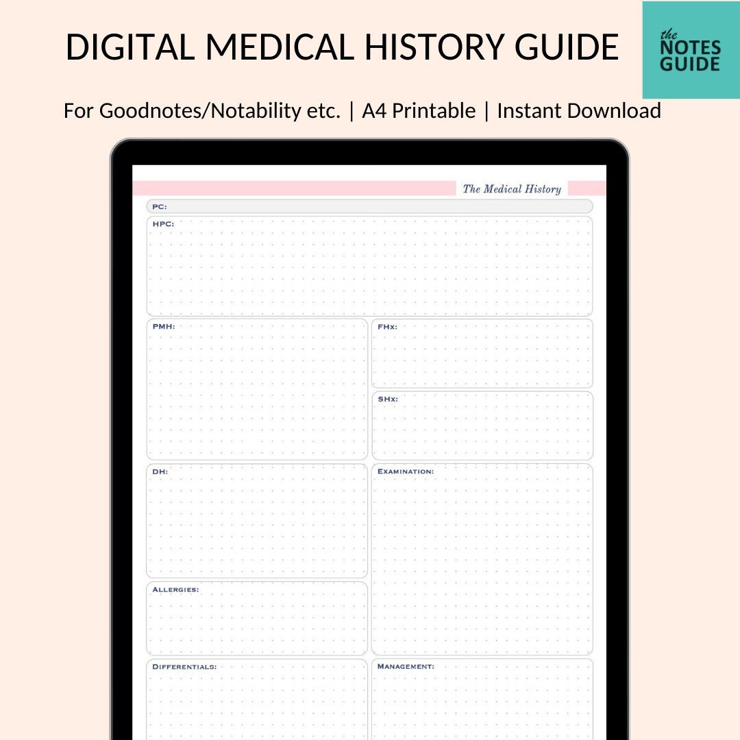 Digital Medical History Notes | for Healthcare Students | With Sections ...