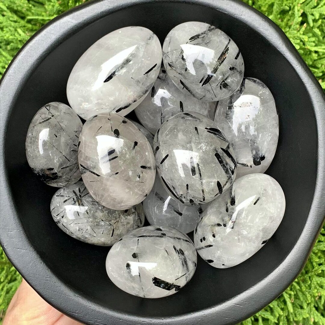 Bulk 2 Lbs Rutilated Quartz Tumbled Stone Black Rutile Crystal Quartz ...