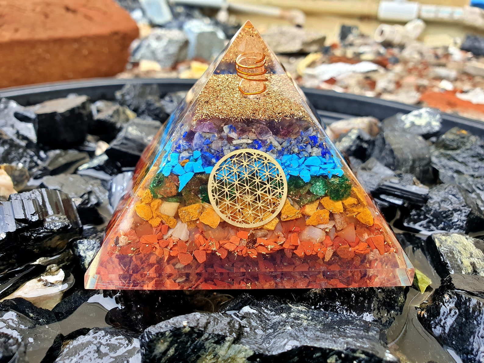 Seven Chakra Orgone Pyramid 7 Chakra Orgonite Pyramid EMF - Etsy
