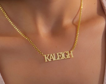 Custom Name Bracelet Bold Curb Chain Block Name Bracelet Personalized ...