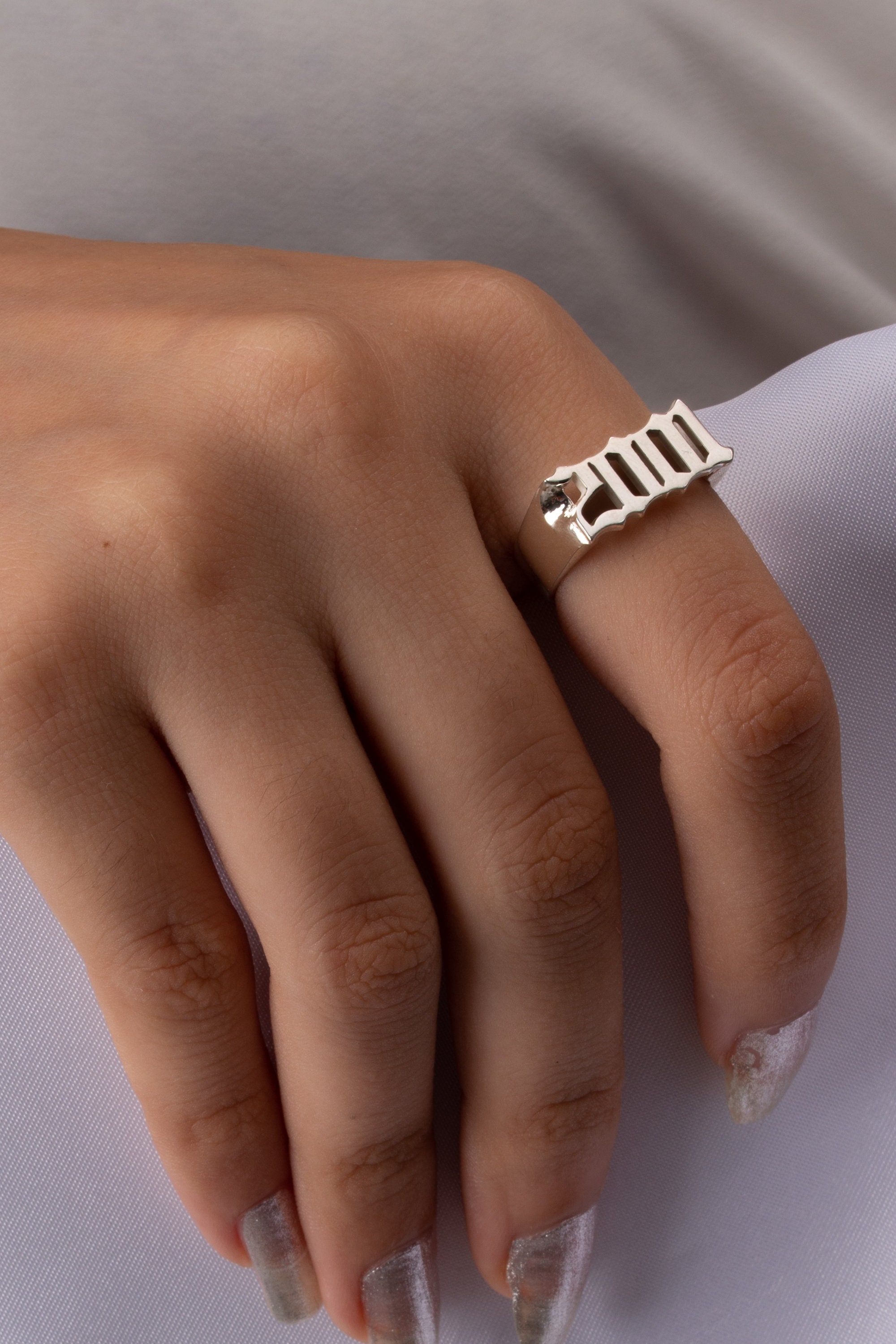 Gothic Date Ring Stackable Year Ring Personalized Date - Etsy