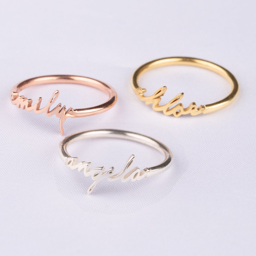 Custom Handwriting Name Ring - Personalized Name Ring - Stackable Name ...