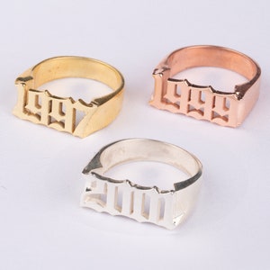 Year Ring , Date Ring , Dainty Number Ring , Date Signet Ring , Old ...