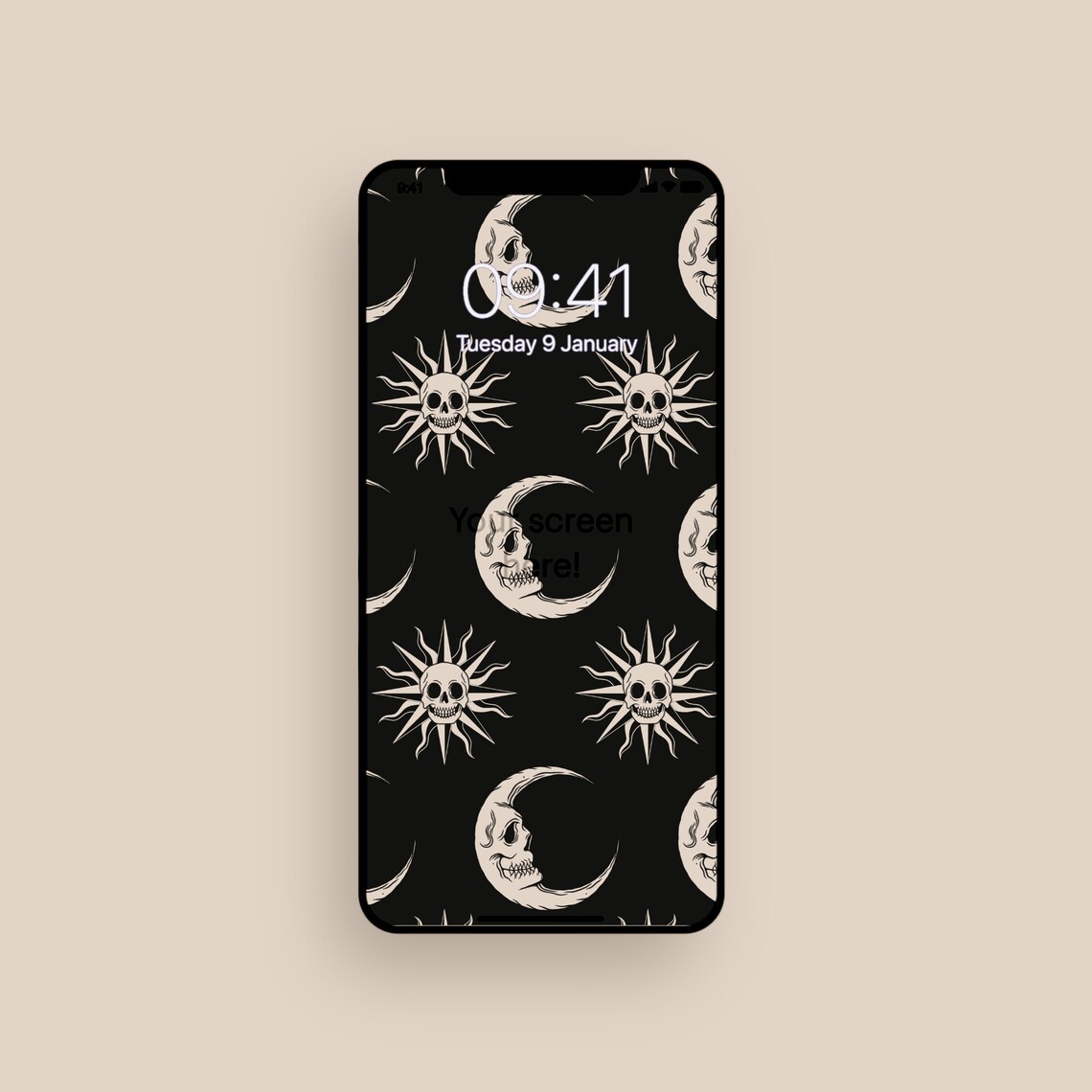 Sun and Moon Skull Phone Wallpaper X3 | Background Lock Screen Black ...