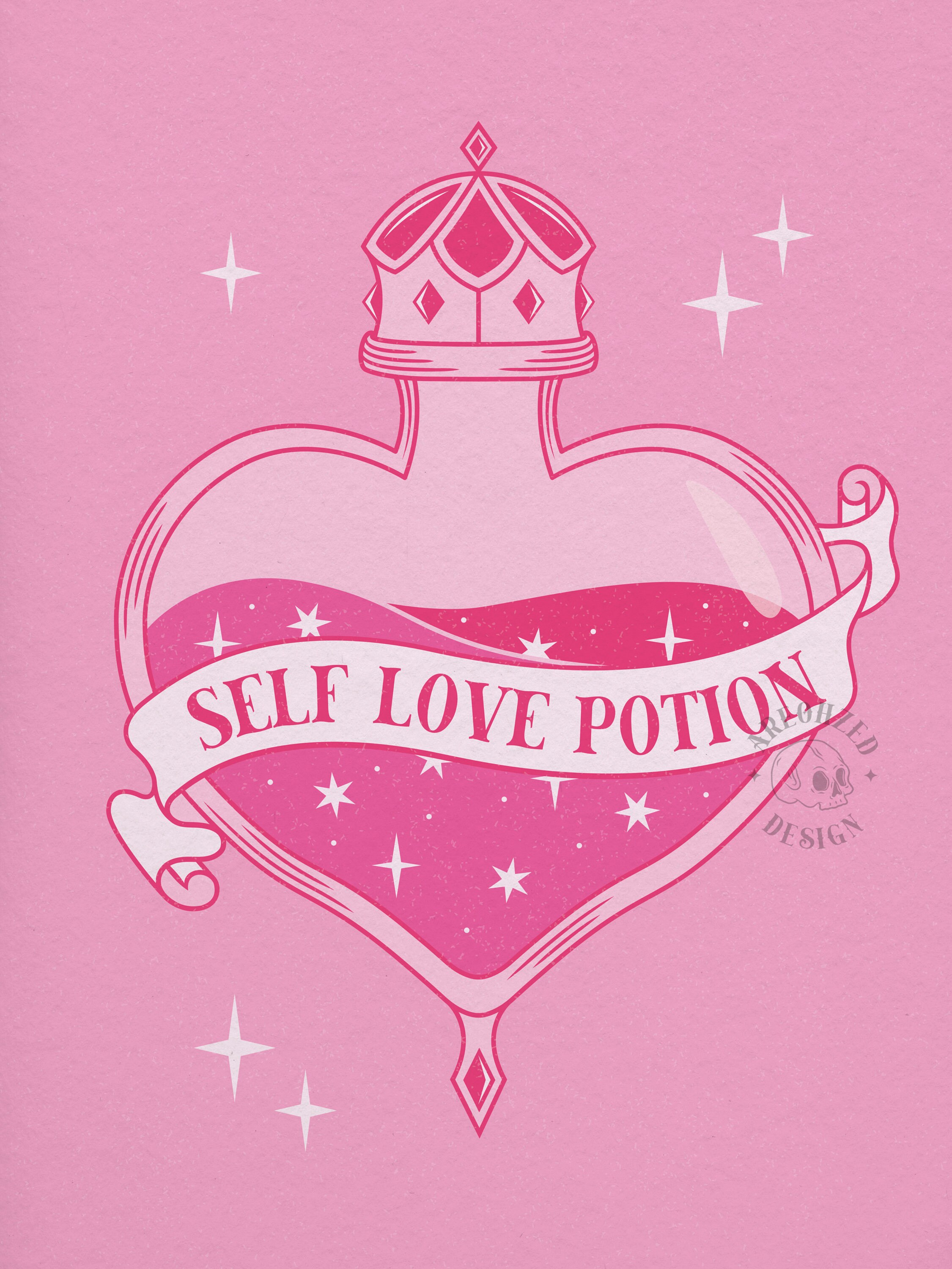 Self Love Potion Bottle A5 A4 Art Print Illustration Kawaii Pastel ...