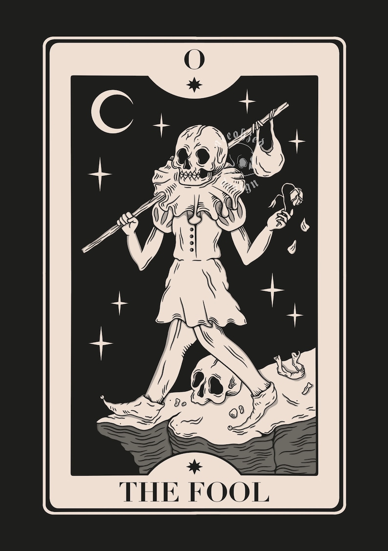 The Fool Tarot Card A5 A4 Art Print Illustration Goth Grunge Skull Home ...