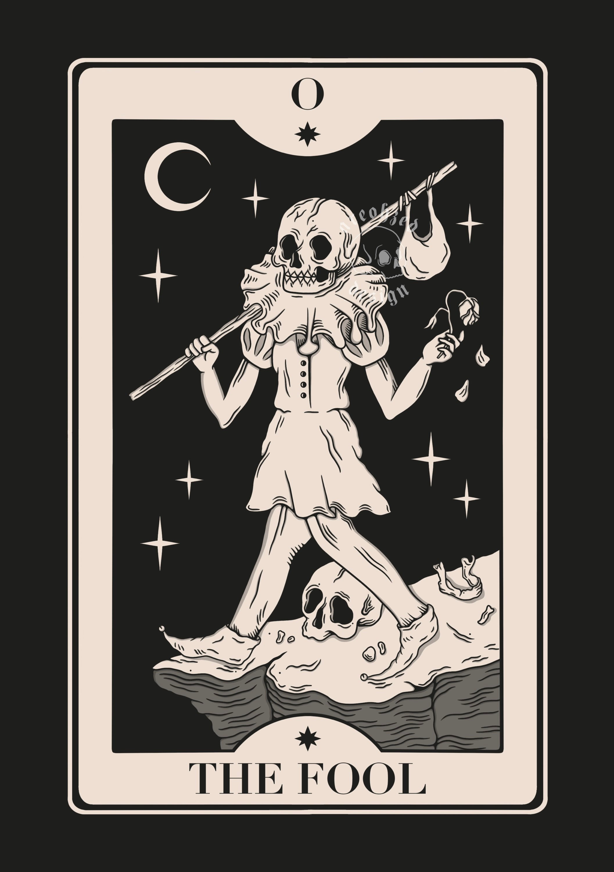 The Fool Tarot Card A5 A4 Art Print Illustration Goth Grunge Skull Home ...