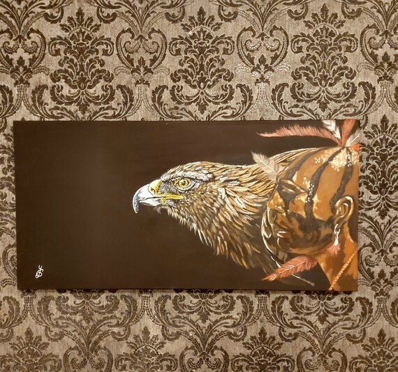 Original Native American painting. Eagle and warrior | Etsy