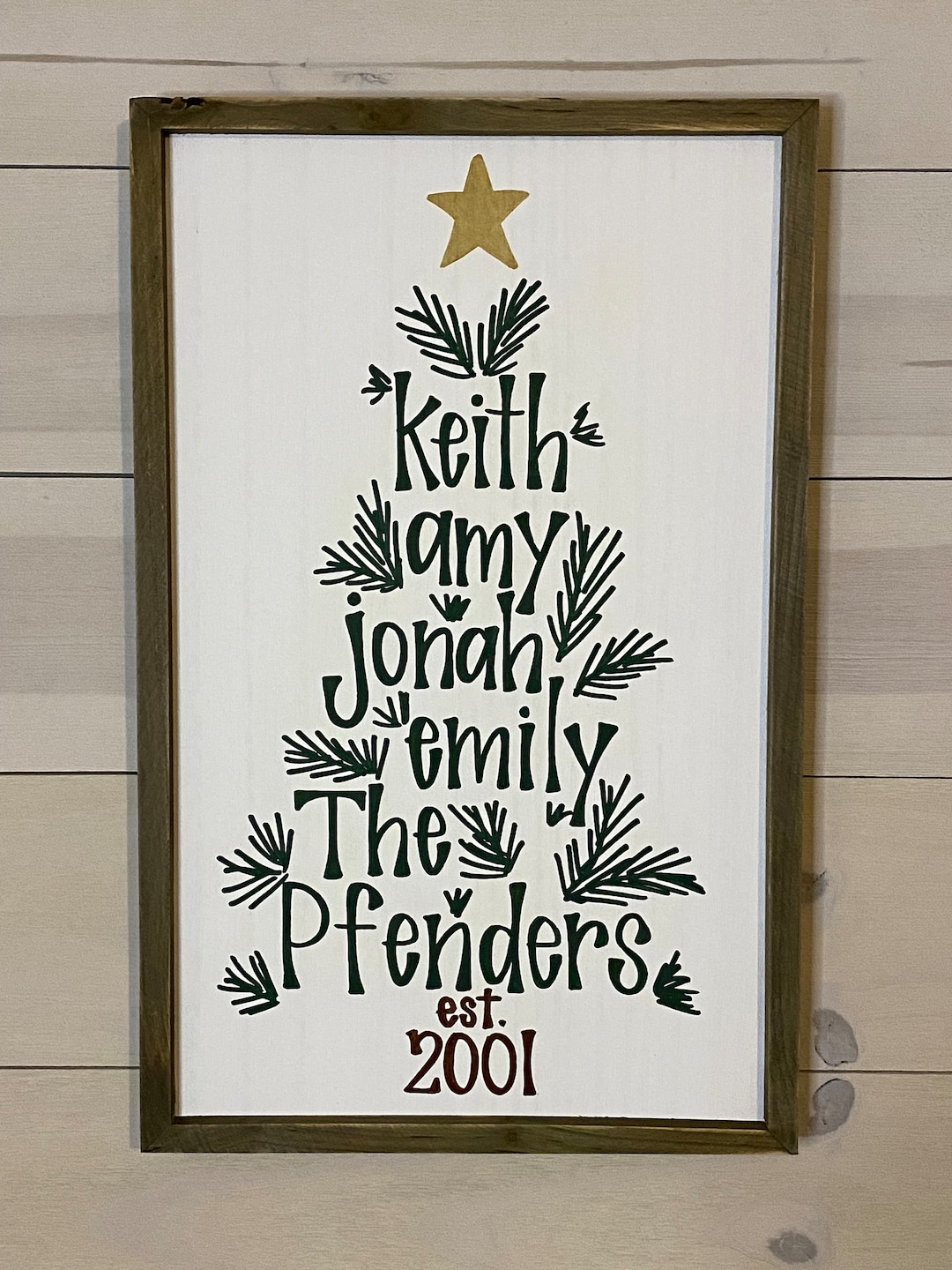 Family Christmas Tree Sign, Personalized Family Name Tree, Custom ...