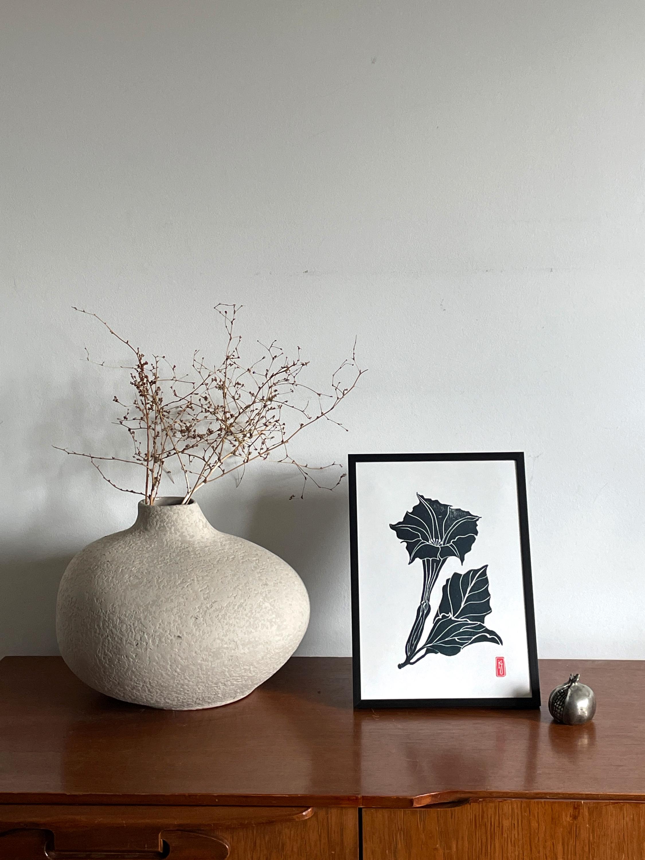 Linocut Moonflower, Original Art Print, Signed and Numbered, Botanical ...