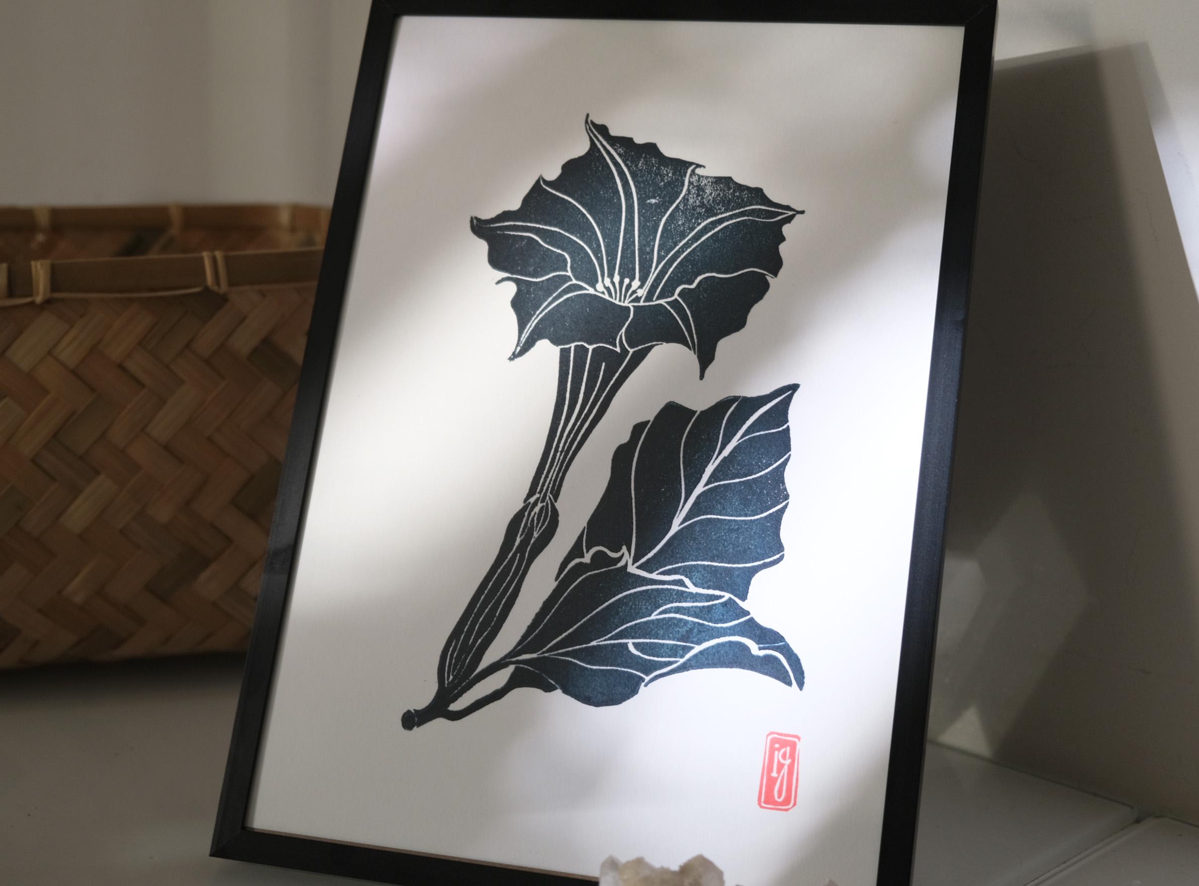 Linocut Moonflower, Original Art Print, Signed and Numbered, Botanical ...