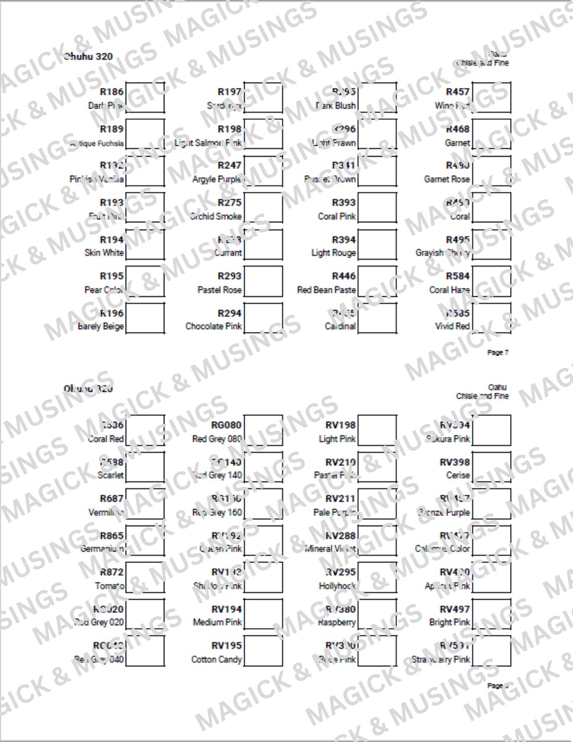 Blank Color Swatch Chart for Ohuhu 320 Oahu Alcohol Markers (broad ...