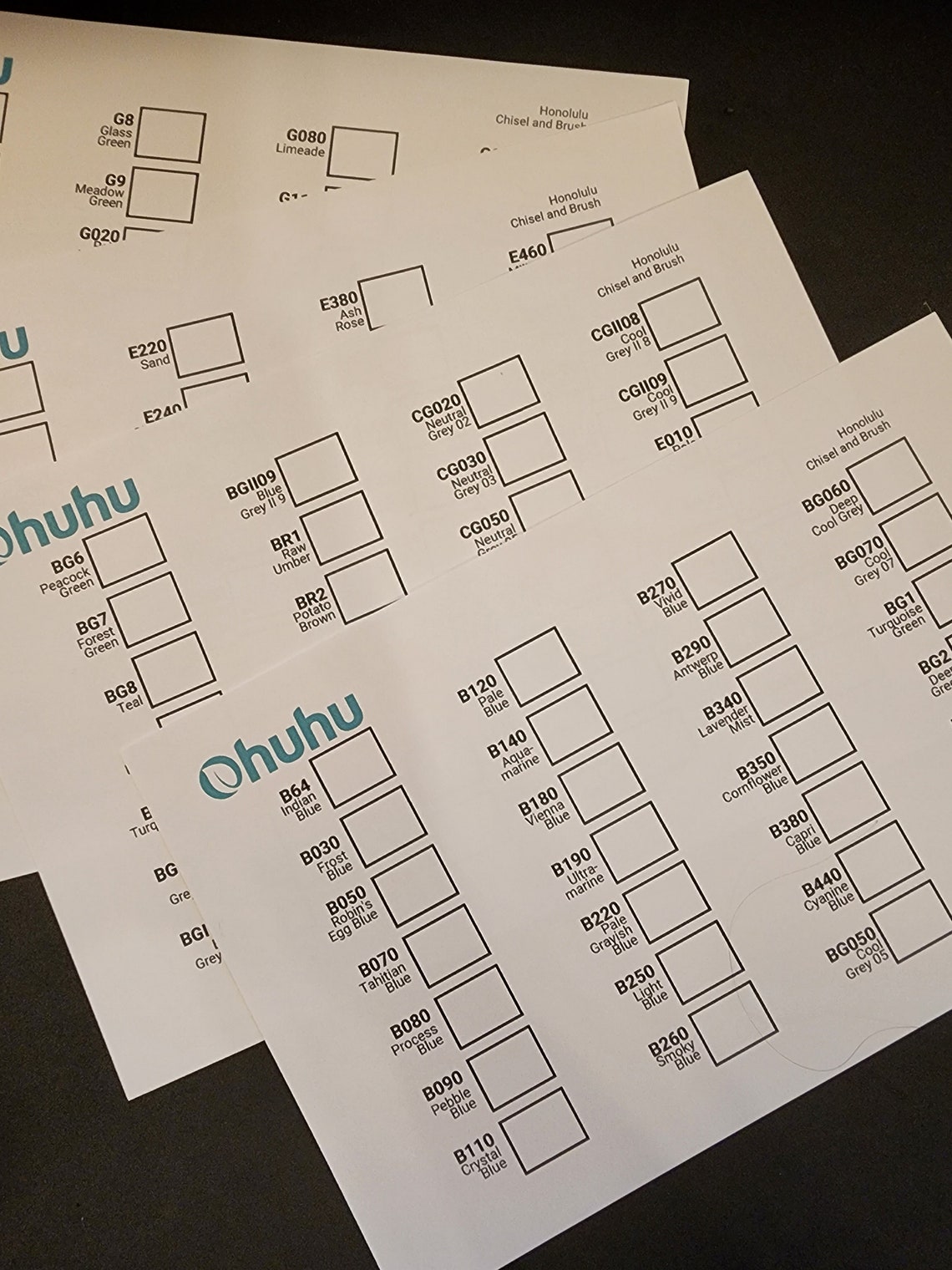 Blank Color Swatch Chart for Ohuhu 320 Honolulu Alcohol Marker Set ...