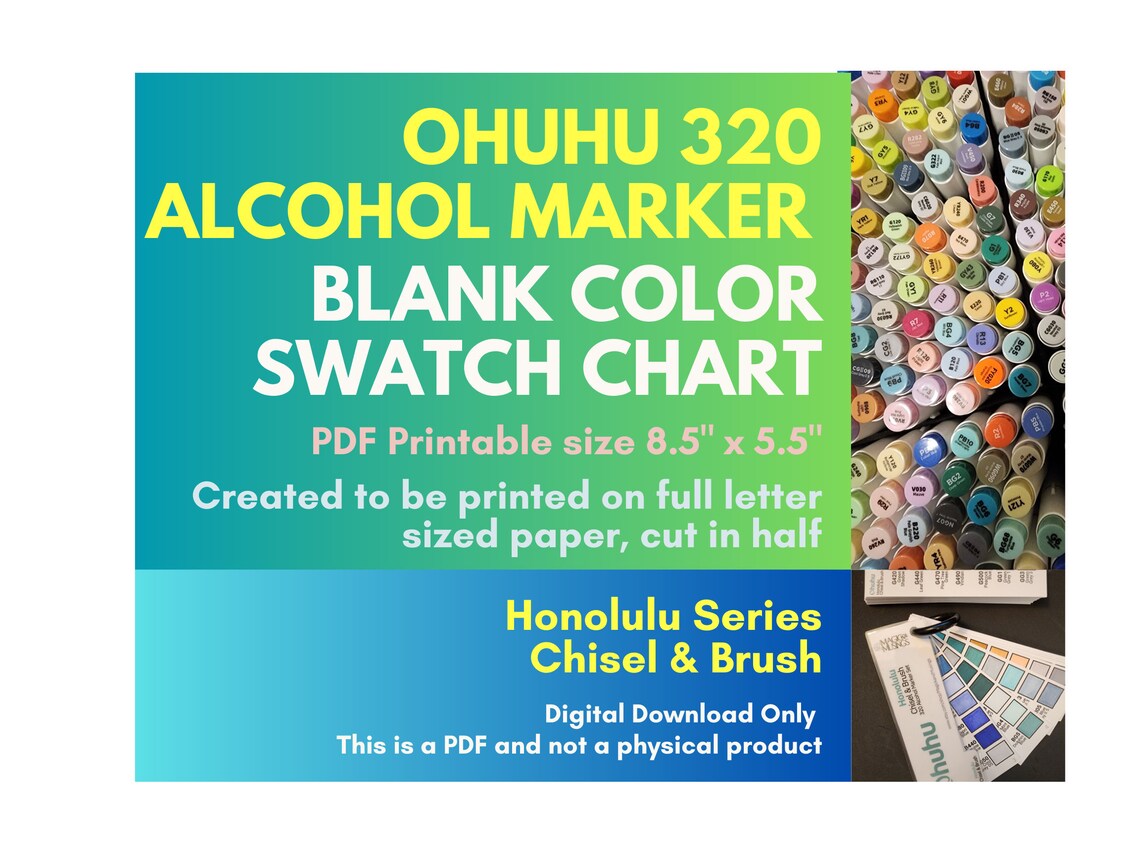 Blank Color Swatch Chart for Ohuhu 320 Honolulu Alcohol Marker Set ...
